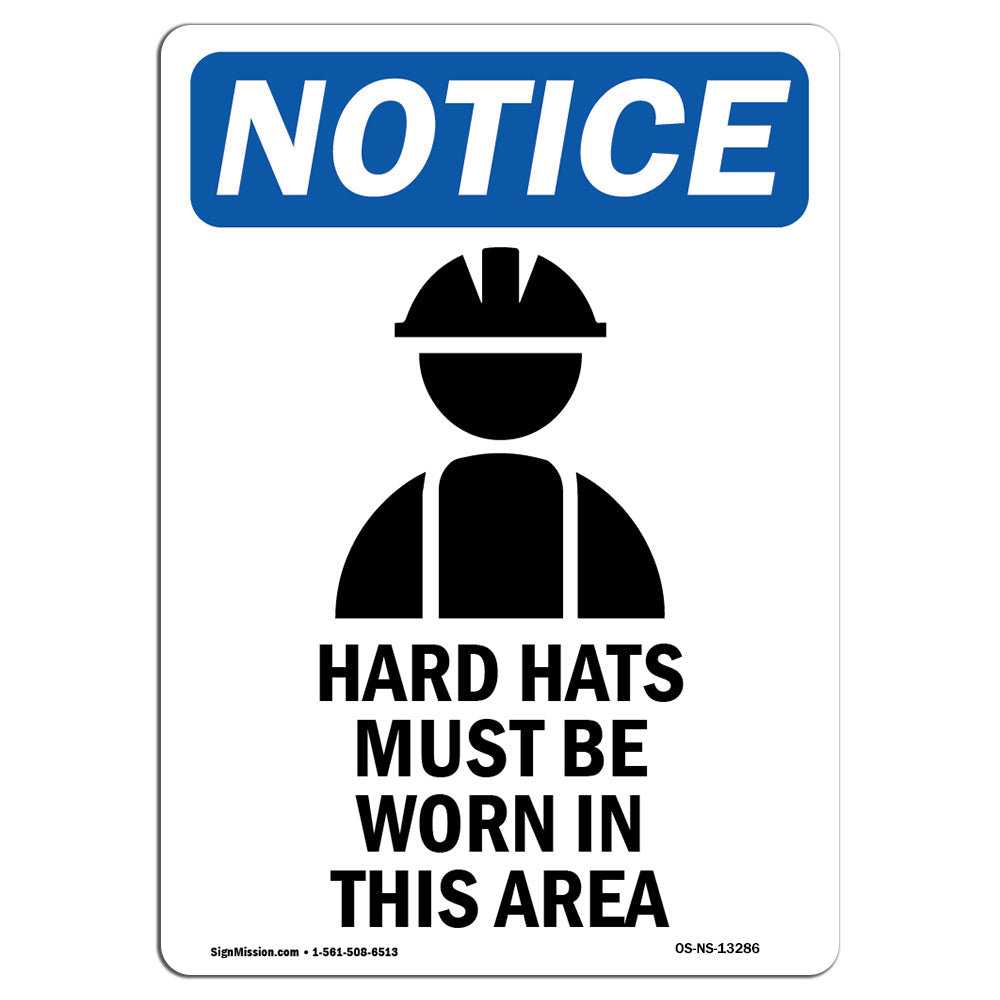 SignMission OSHA Notice - Hard Hats Must Be Sign With Symbol | Heavy ...