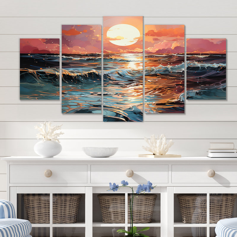 Highland Dunes Coastal Shimmering Tides Pink I On Canvas 5 Pieces Print ...