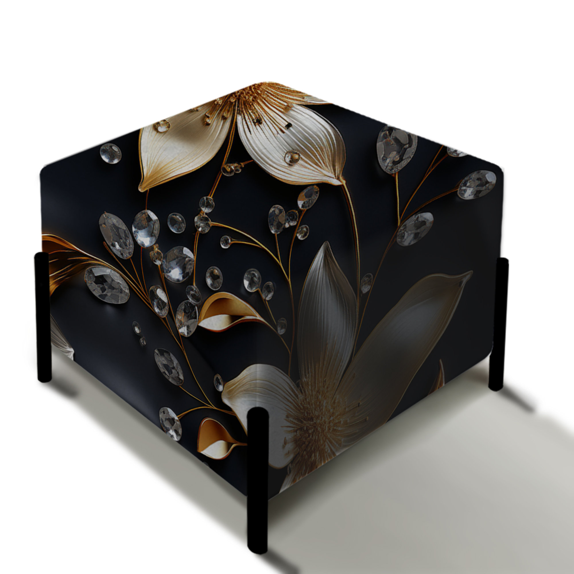 Design Art Black Crystal Glamour Brilliance - Glam Square Ottoman | Wayfair