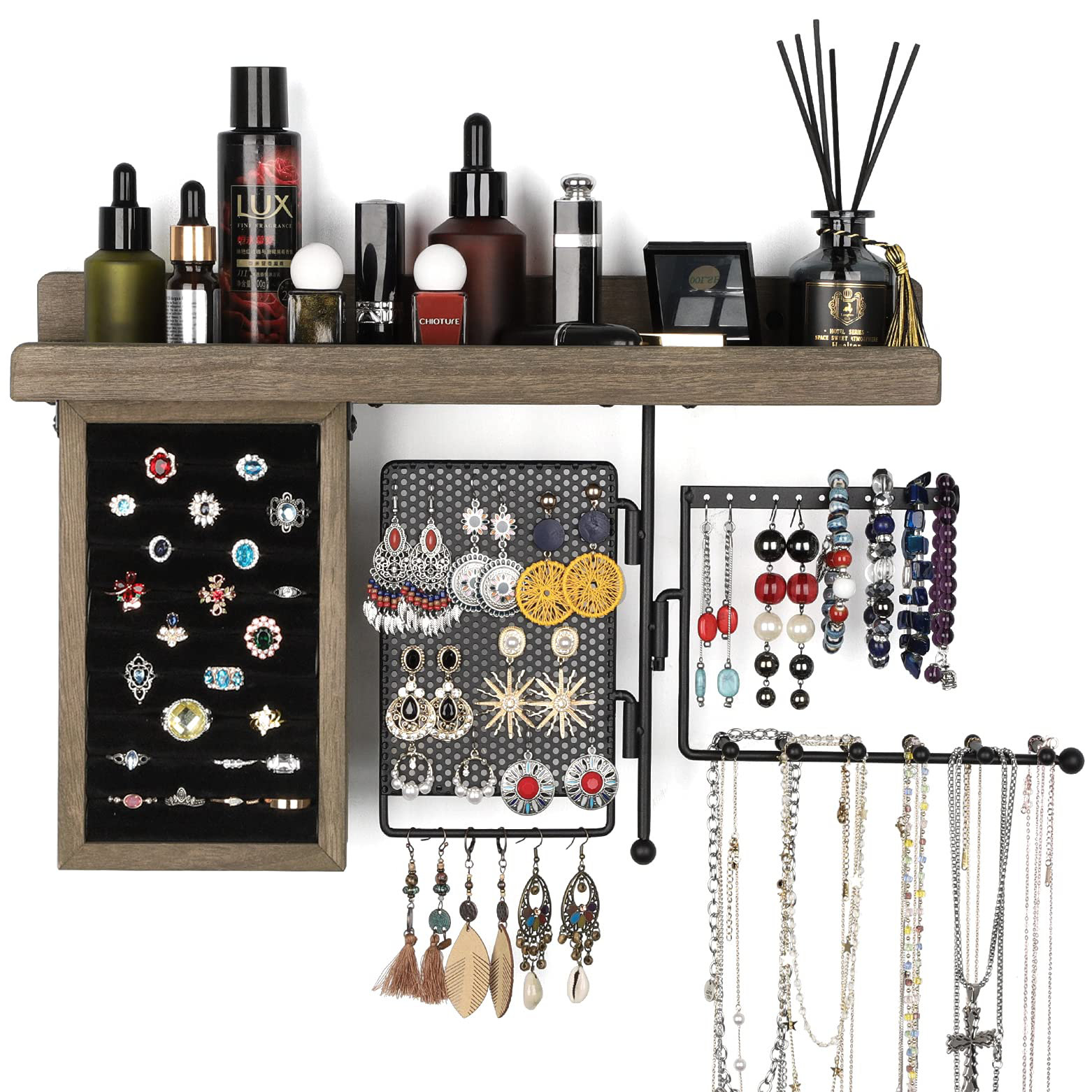 17 Stories Hanging Jewellery Organizer Wall Mount Holder With Rustic ...