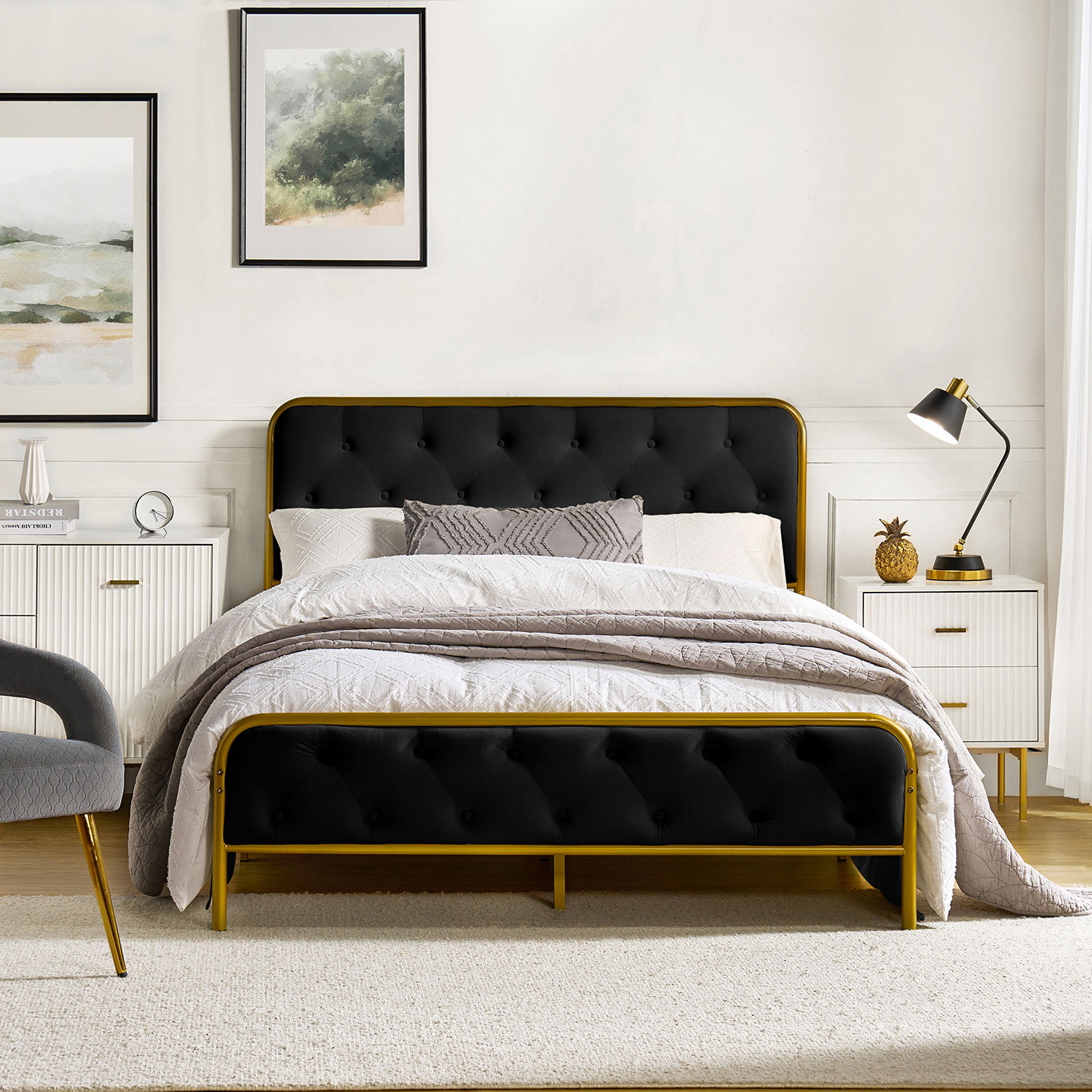 Willa Arlo™ Interiors Kesha Velvet Upholstered Platform Bed with Button ...