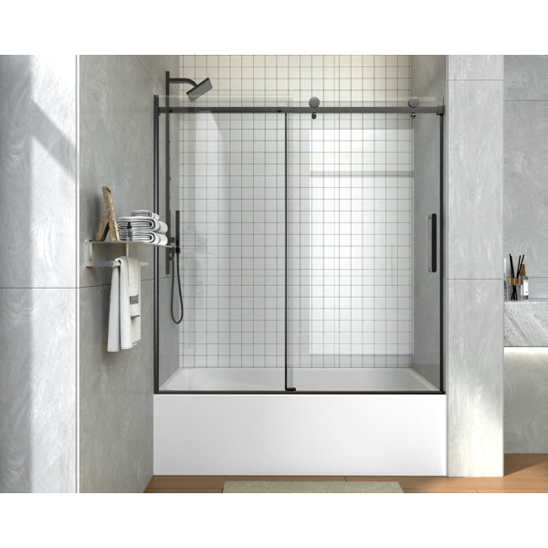 CKB 55'' - 59'' W x 60'' H Single Sliding Frameless Tub Door with Clear ...