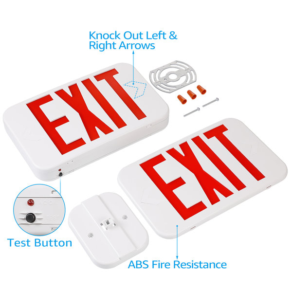 TORCHSTAR Red Led Exit Sign Emergency Light, Double Face, Damp Location ...