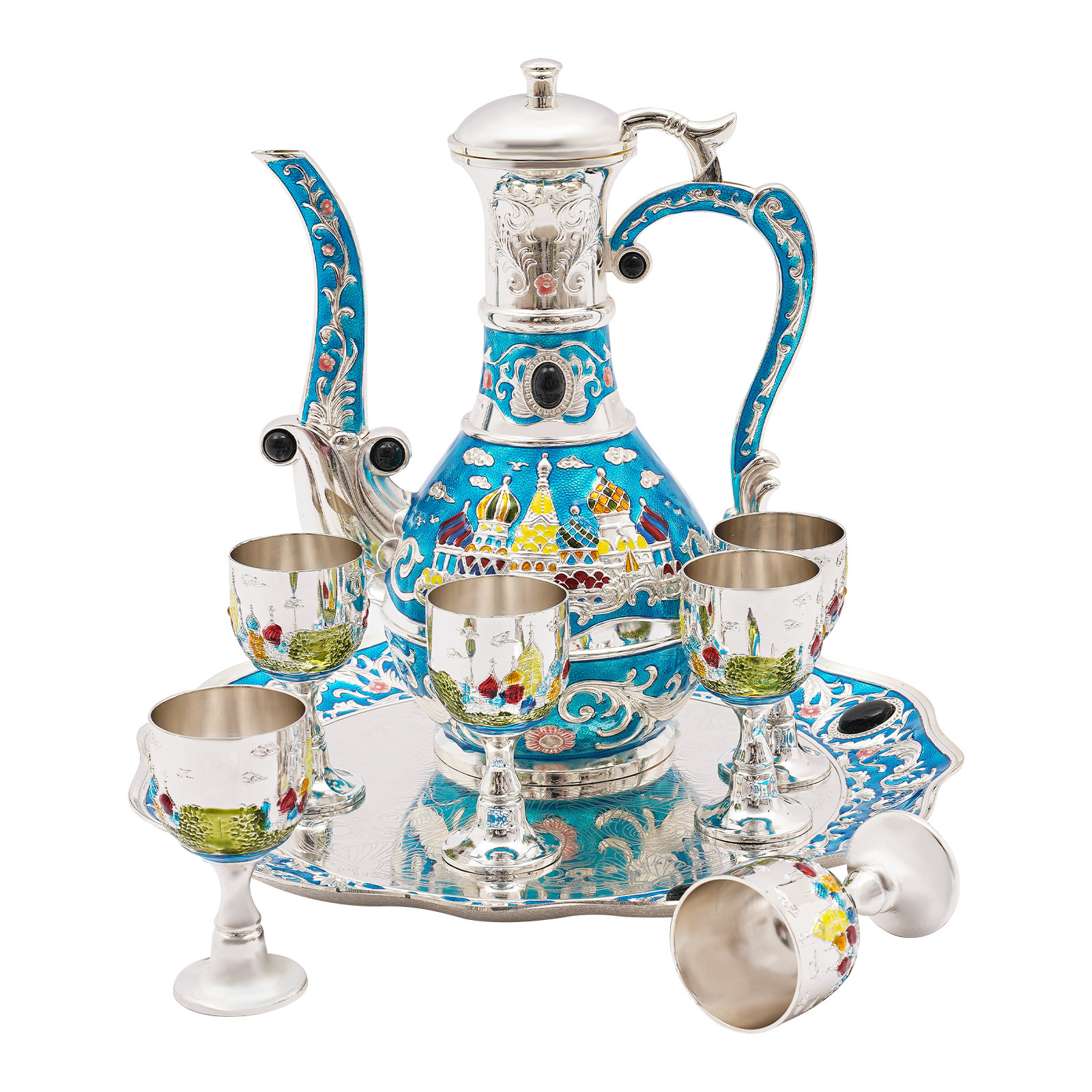 Bungalow Rose Gecenia Castle Patterned Tea Set & Wine Set | Wayfair