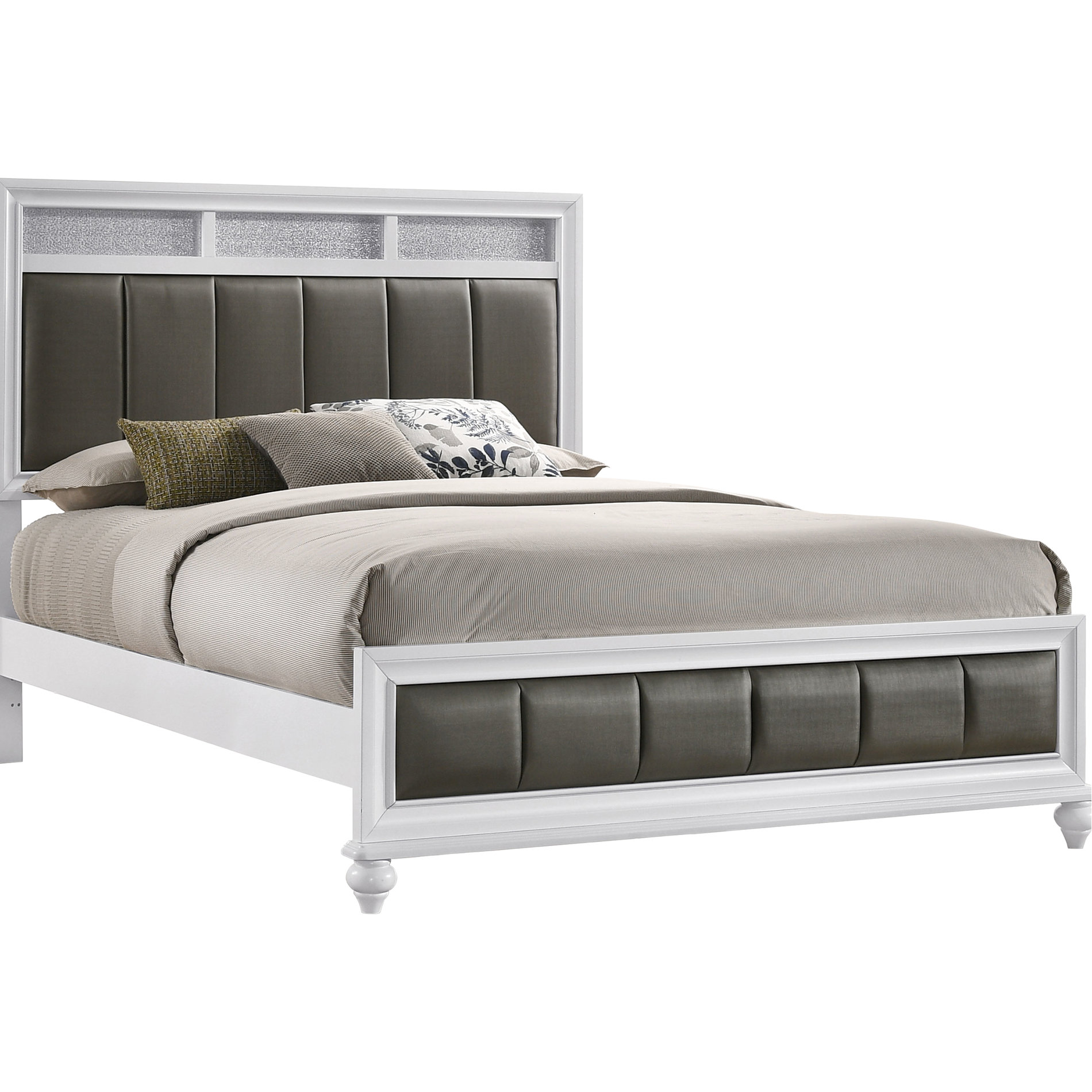 fengshu Queen Panel Bed With White Wood Frame, Vertical Stitching, 56 ...