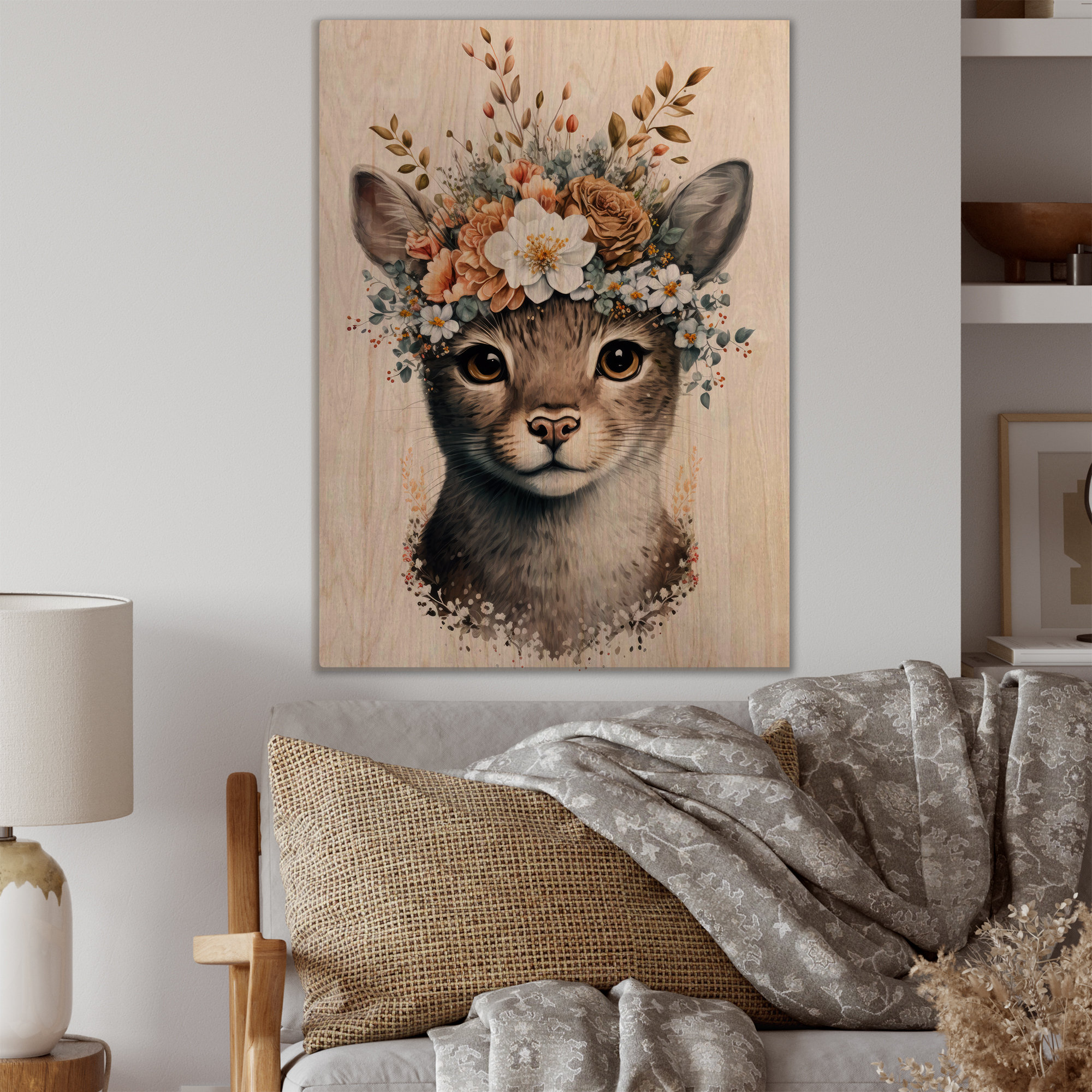 Zoomie Kids Alicia Cute Baby Cat With Floral Crown III - Unframed Print ...