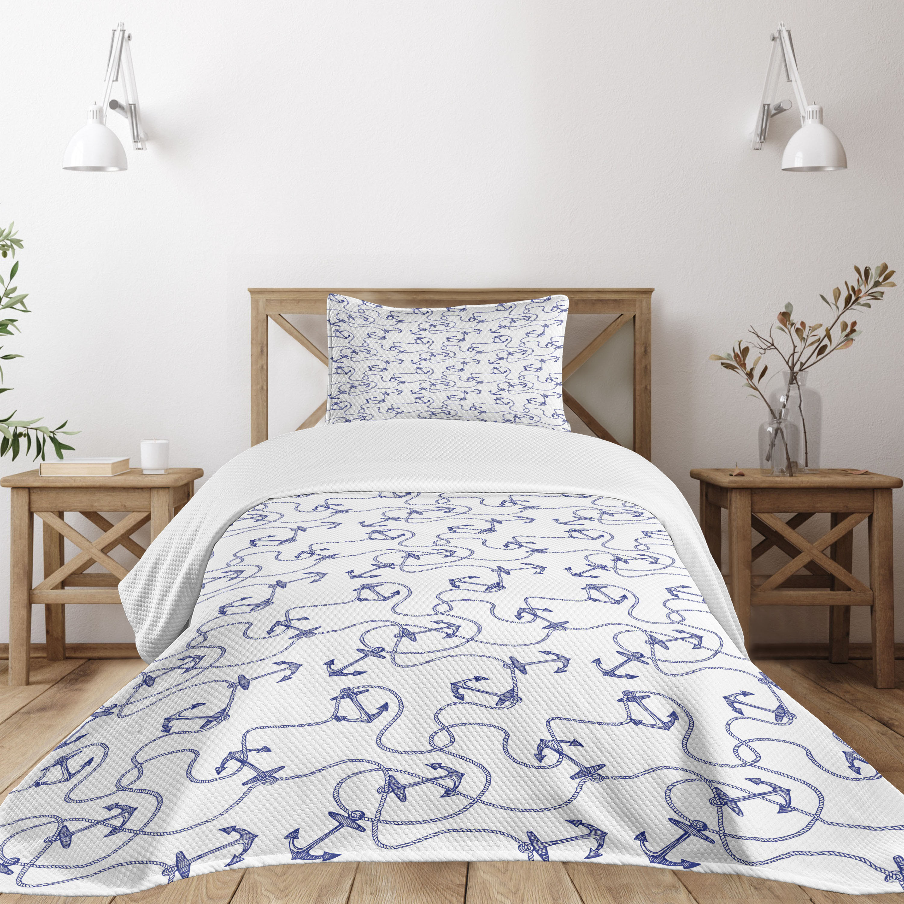 Ambesonne Anchor Bedspread Set 2 Pcs Hand Drawn Anchors Twin undefined ...