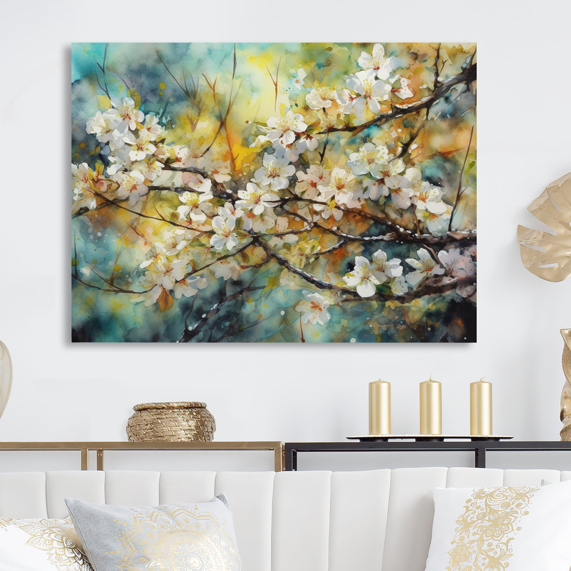 Red Barrel Studio White Yellow Apple Tree Artistry - Floral Apple Tree ...