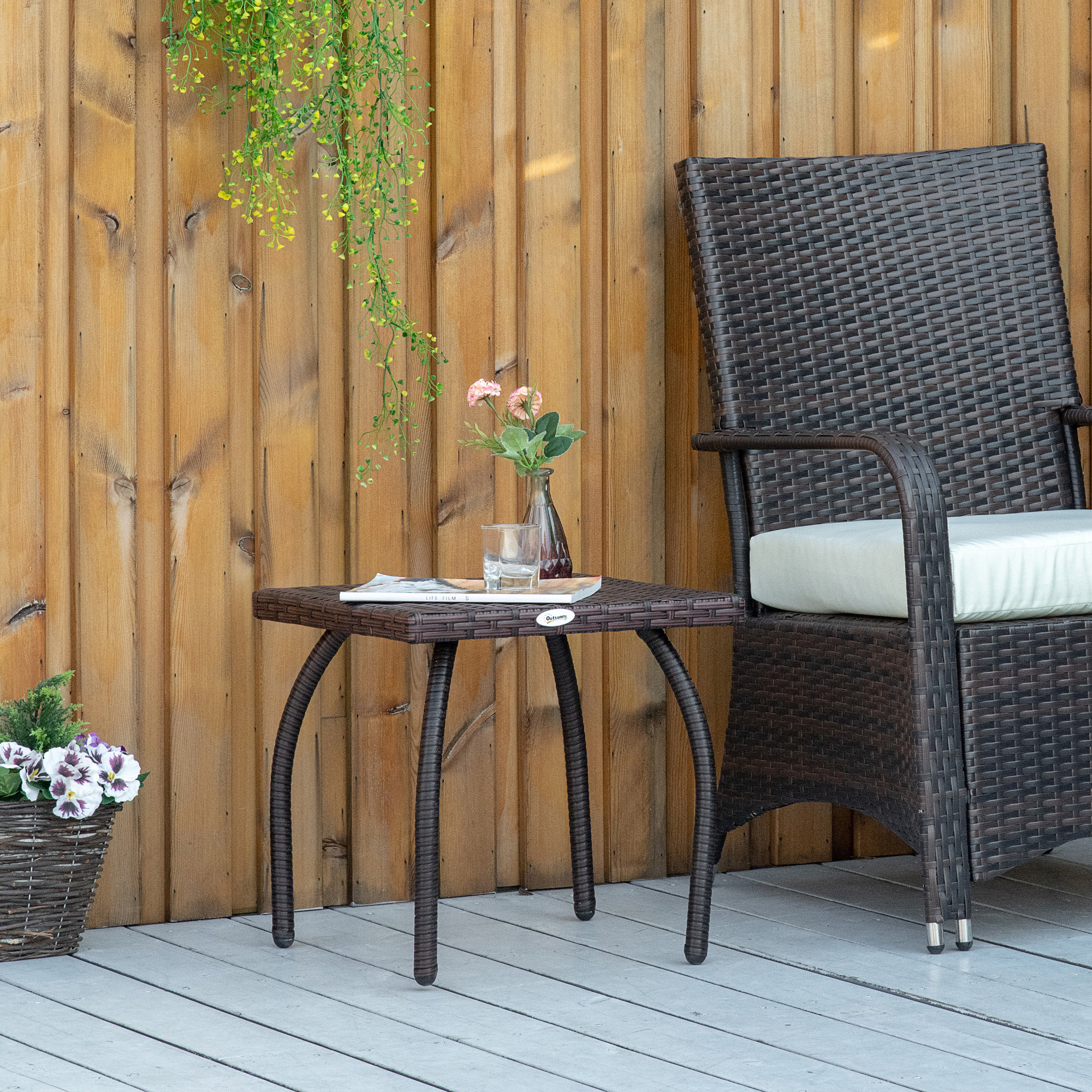 Bay Isle Home™ Outdoor PE Wicker Side Table, Small Square Rattan End ...