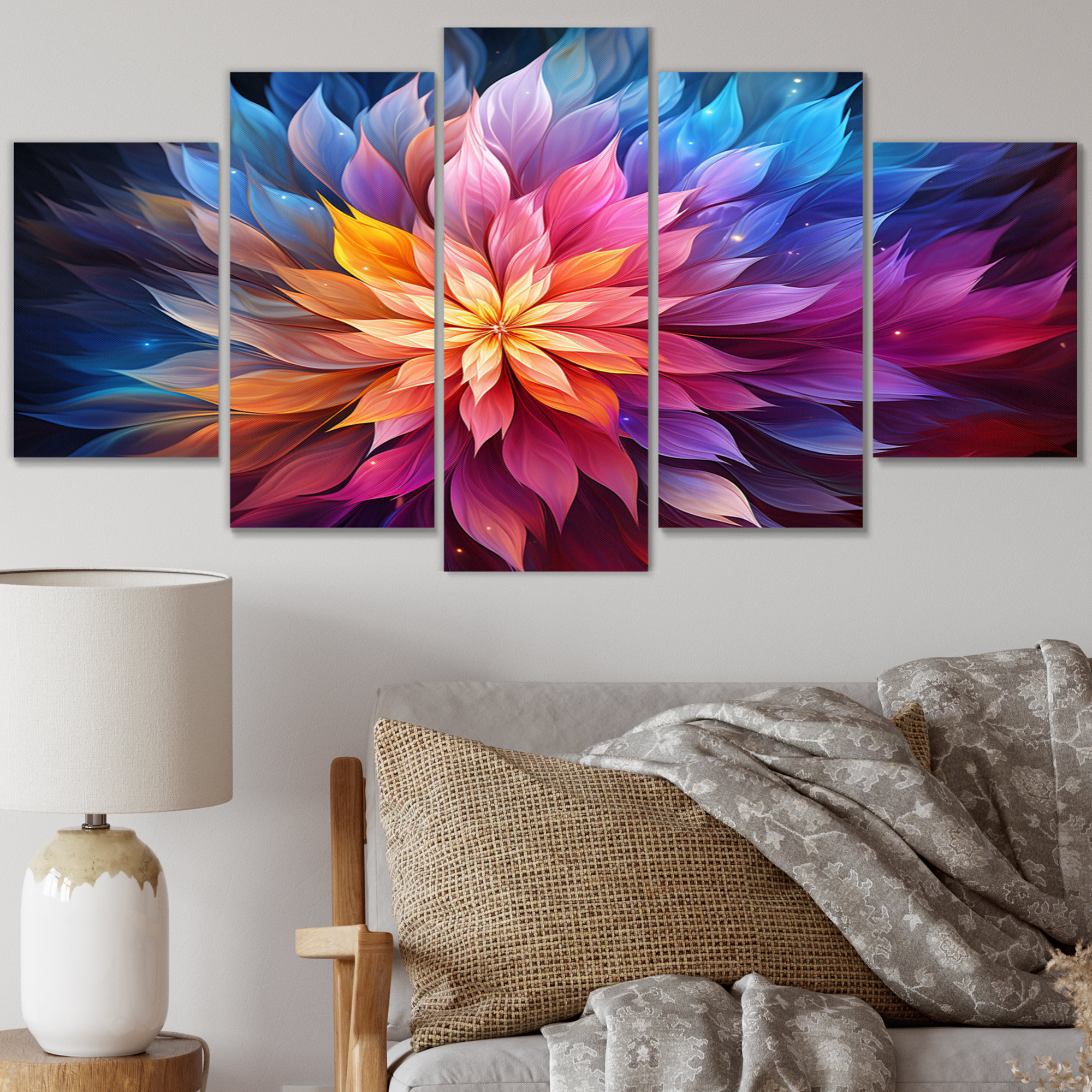 Winston Porter Yellow Blue Abstract Fractal Ethereal Prism On Canvas 5 ...