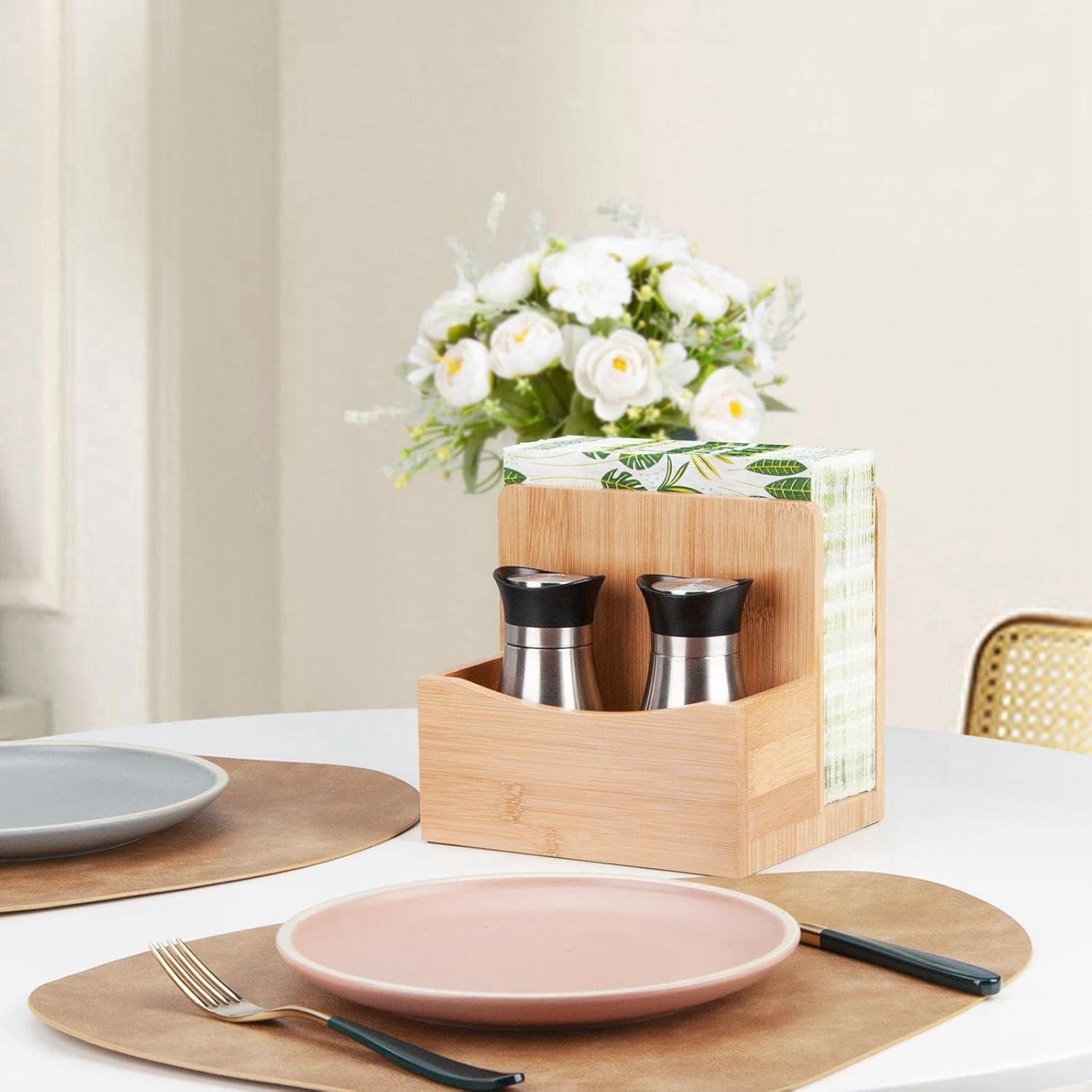 Prep & Savour Bamboo Salt Pepper Napkin Holder Set For Kitchen Dining ...
