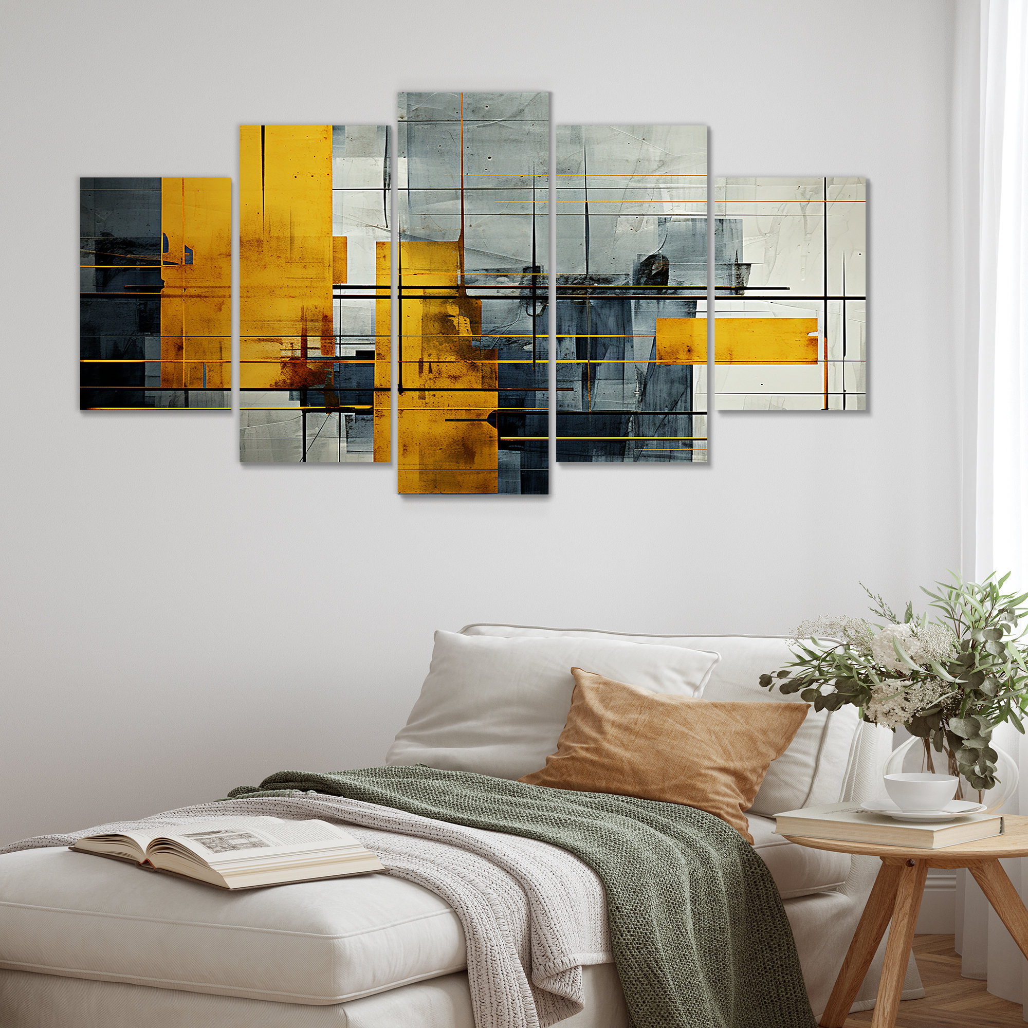 Ivy Bronx Grey And Yellow Abstract Urban Cubist Elegance - Abstract ...