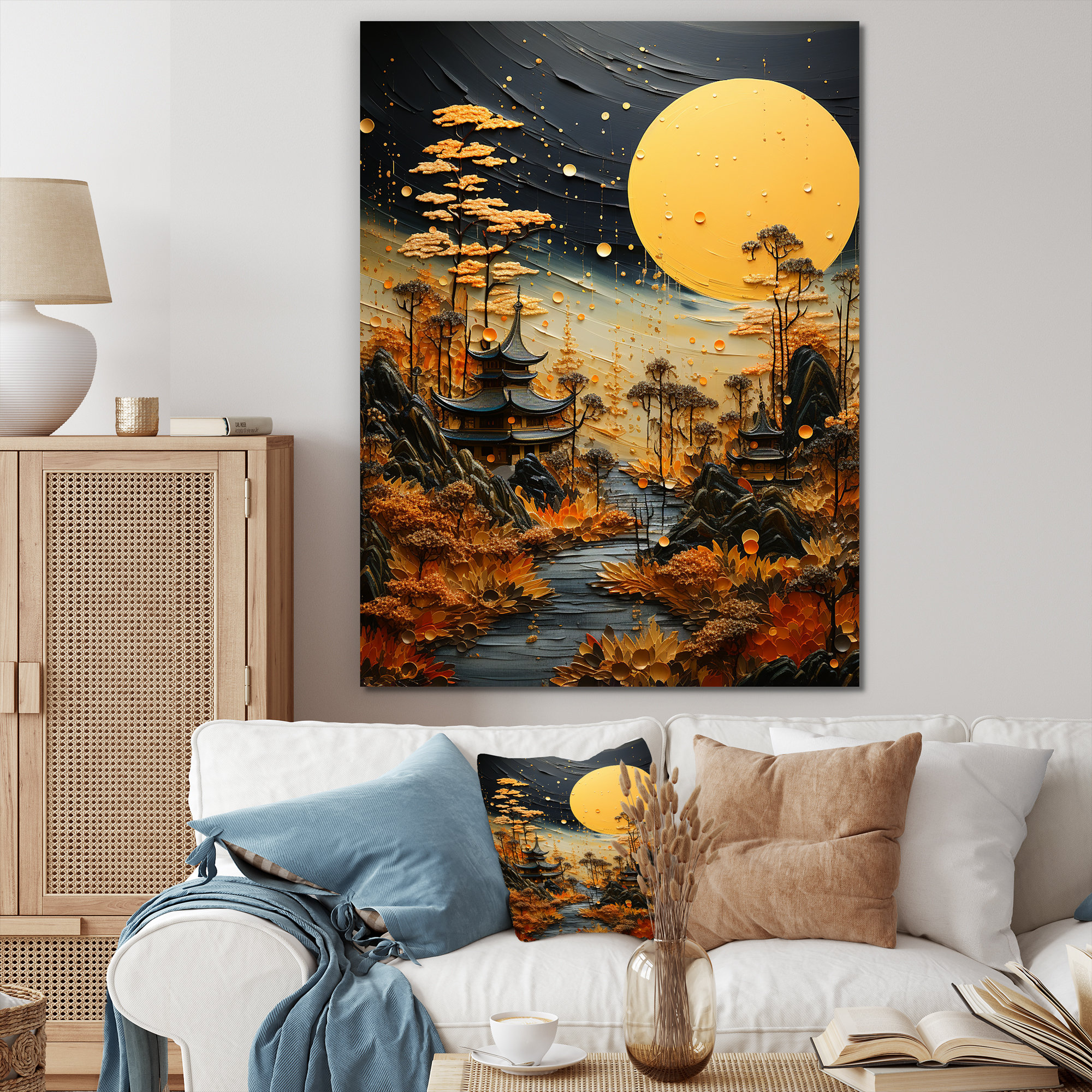 Winston Porter Golden Japan Zen Garden Moonlight I - Japan Art Wall ...