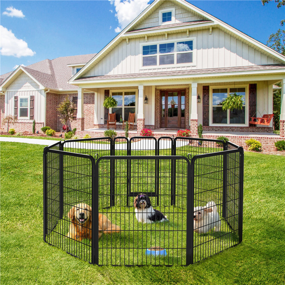 Yaheetech Foldable Metal Dog Play Pen with Door (Set of 8) & Reviews ...