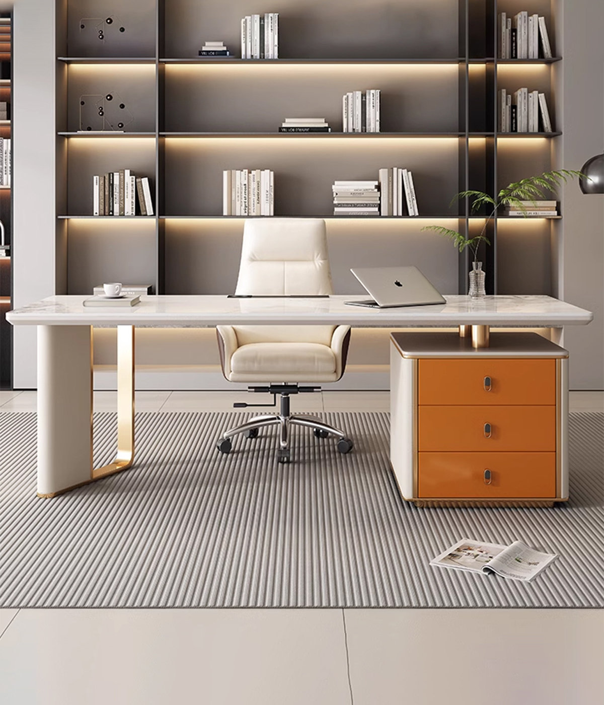 Wrought Studio Light Luxury Modern Rock Slab Countertop Office Desk ...