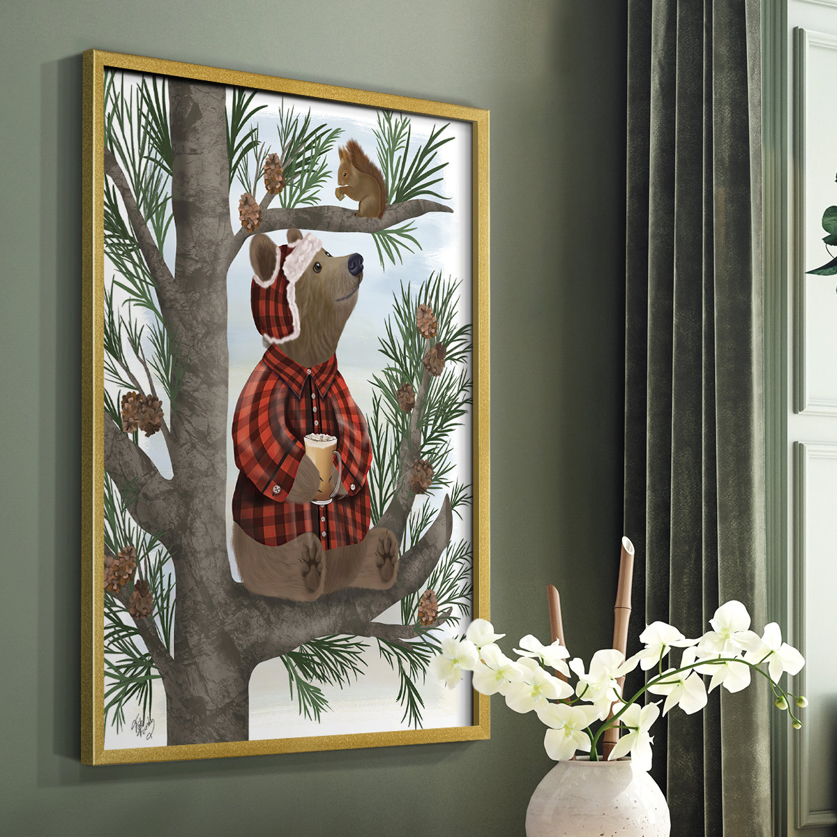 Trinx Lumberjack Bear Pine Tree Coffee Break Framed Print - Solid Wood ...