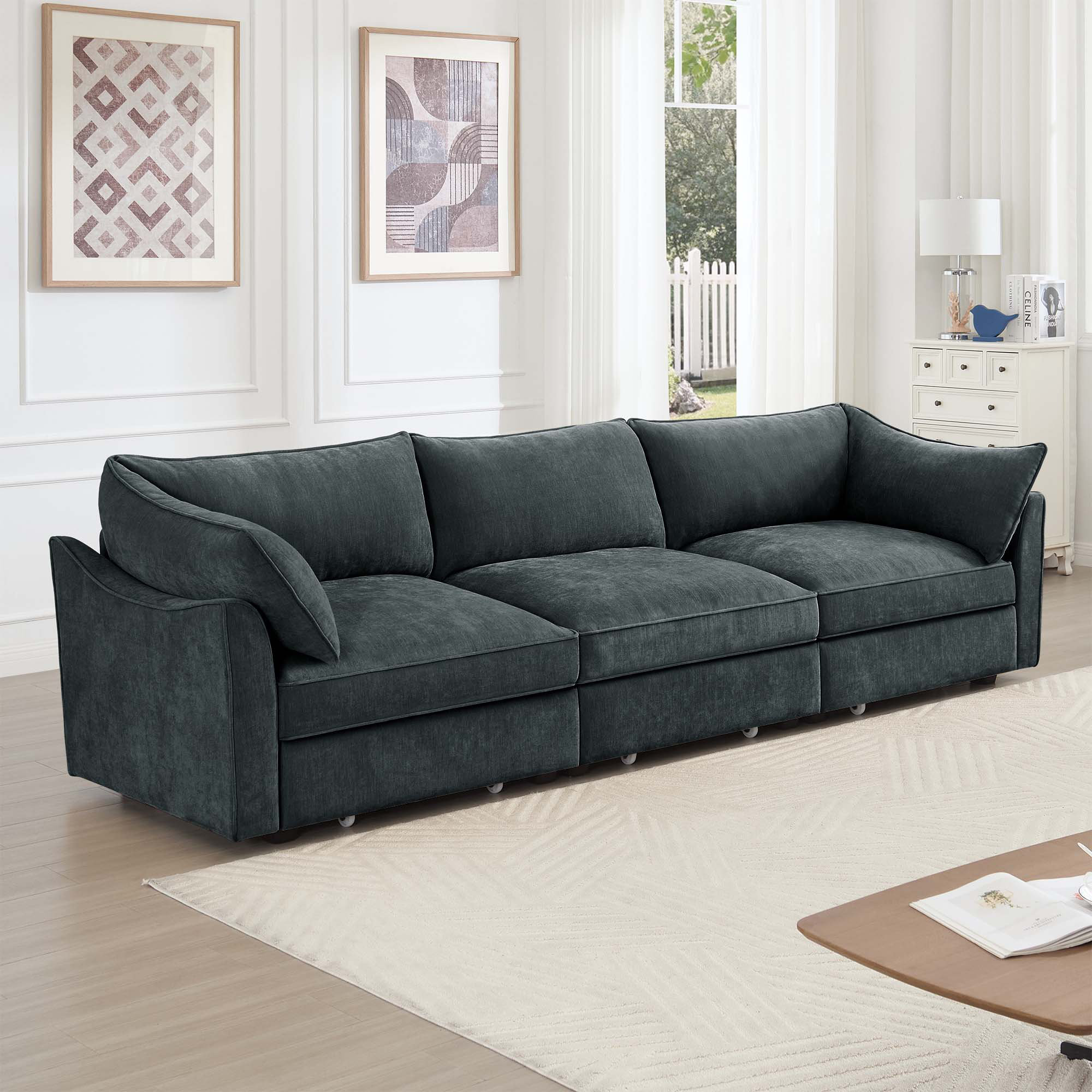 Latitude Run® Super Large 4-Seater Sofa Couch with Pull-Out Drawers ...
