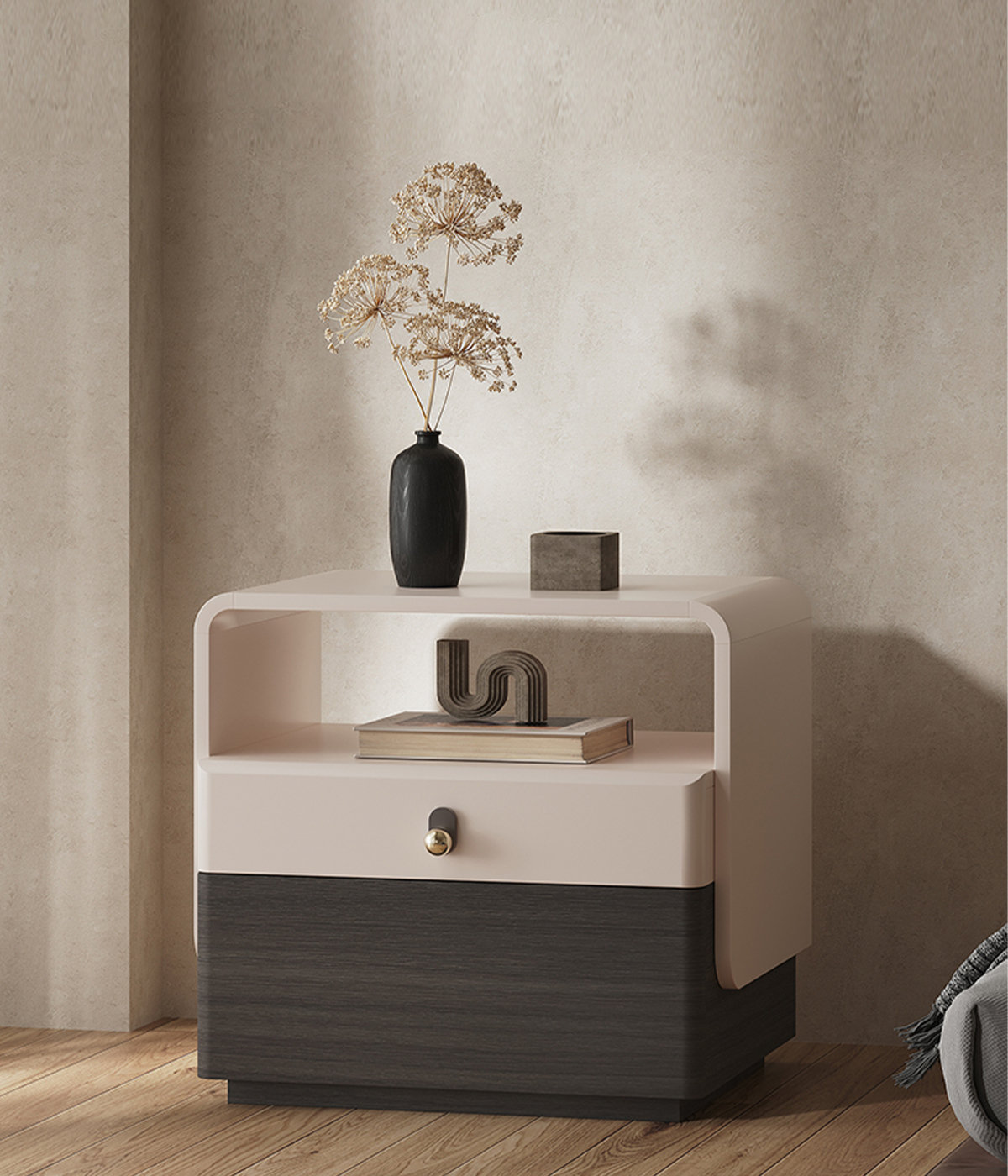 STONE DRAGON TILE ARTS LLC Italian Minimalist Bedside Table, Light ...