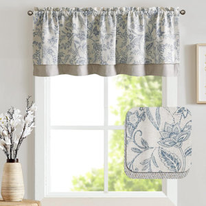 JINCHAN Linen Floral Valance Curtain Farmhouse Double Layer Valance ...