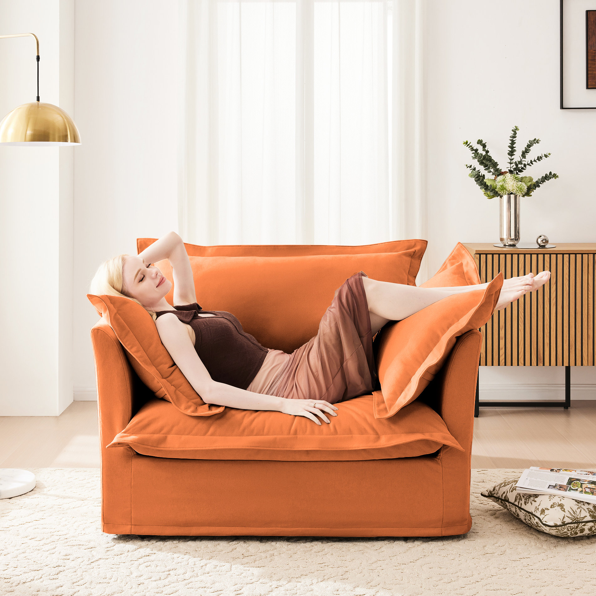 Ebern Designs Orange, Single Seat, Chenille Armchair, Deep Seating, Big ...
