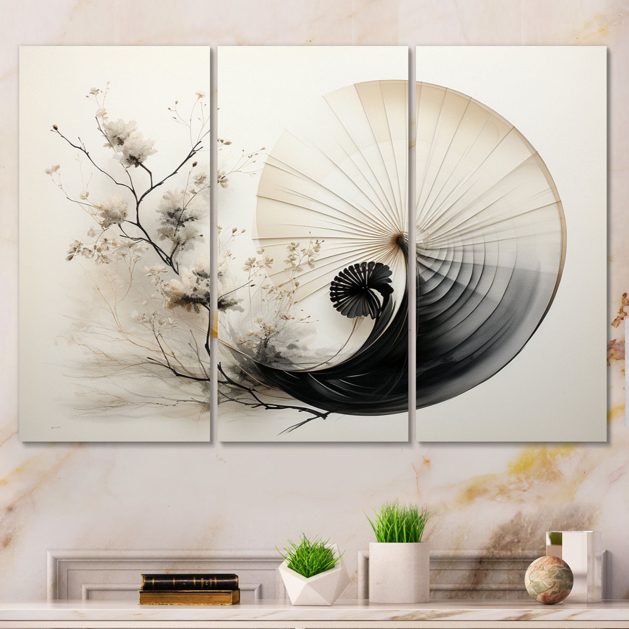 Design Art Asian Art Seashell Sumi VI - Asian Metal Wall Decor Set ...