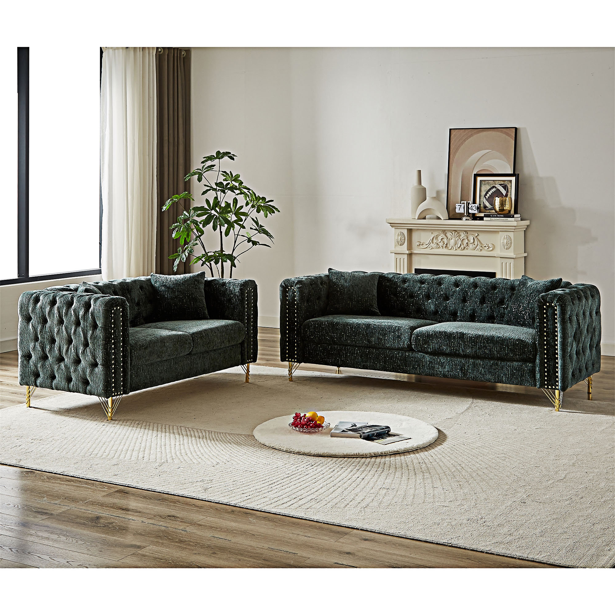 House of Hampton® Modern Upholstered Buttons Tufted Sofa Set | Wayfair