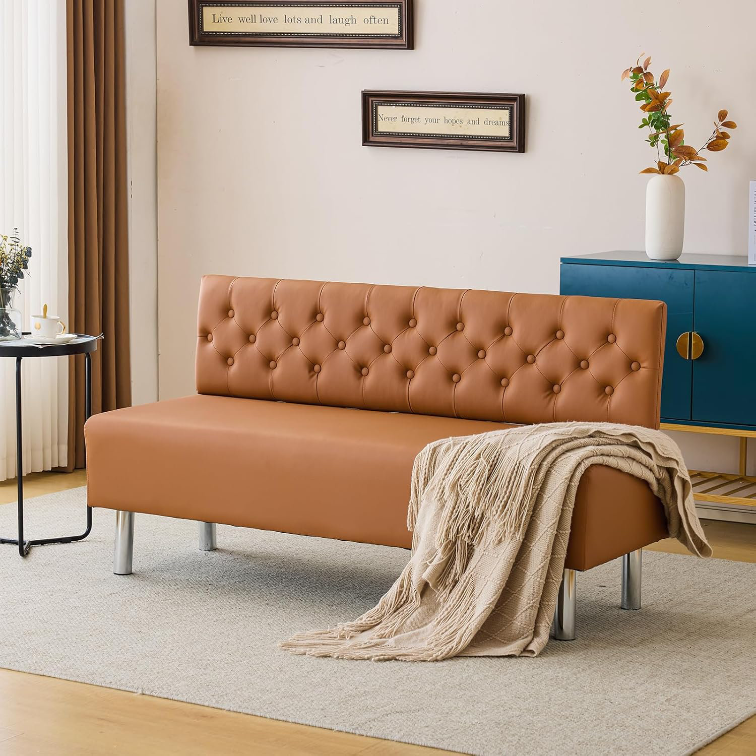 Lark Manor™ 58.6" Brown Button Tufted Waiting Room Bench Seating Office ...