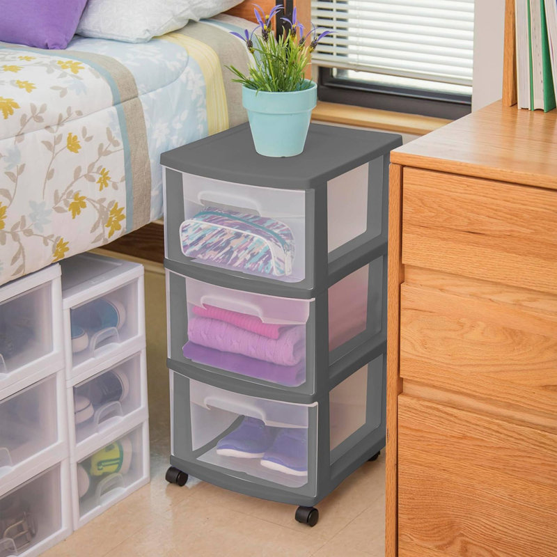 Sterilite 3 Drawer Home Organizer Storage Cart w/Caster Wheels, Gray (2 ...