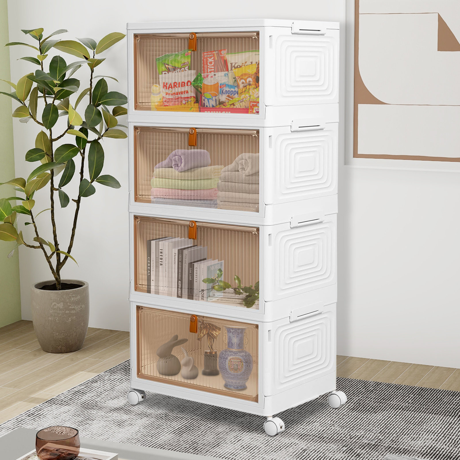 Rebrilliant Rasheim 4 Tier Stackable Foldable Plastic Storage Bins with ...