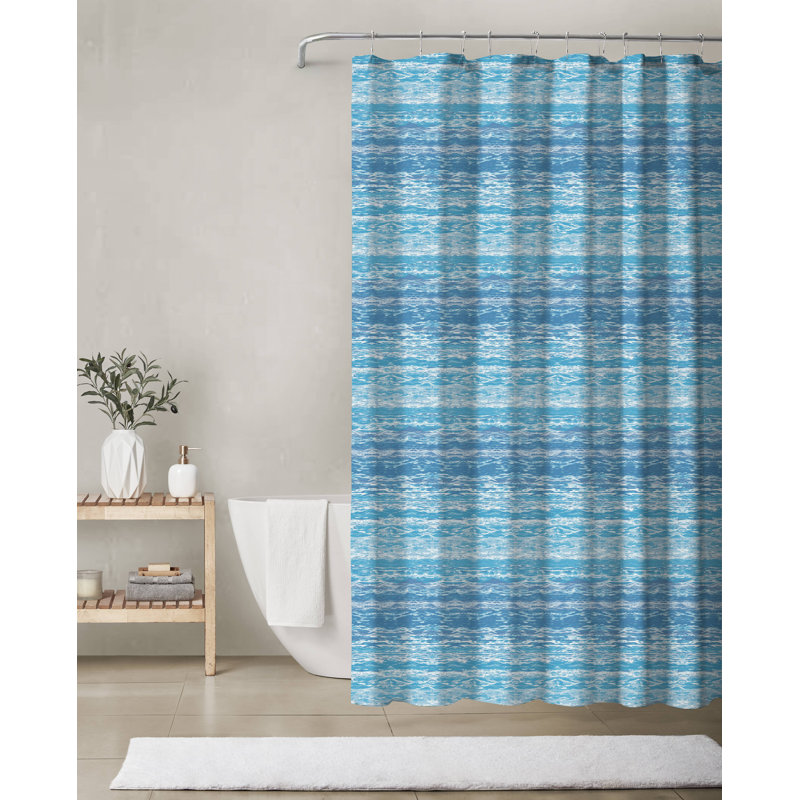 DESIGN STUDIO Wave Stripe Blue Polyester Canvas Shower Curtain | Wayfair