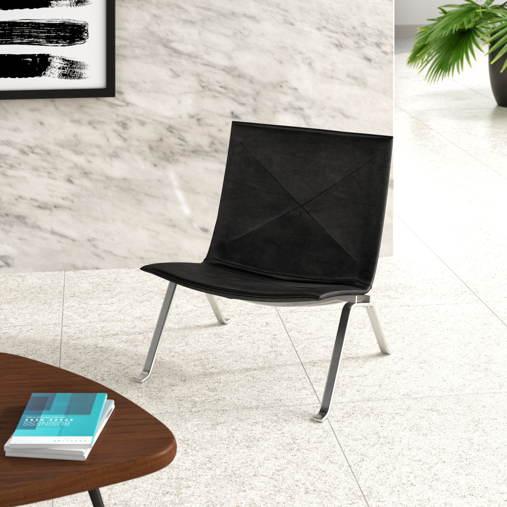 Upper Square™ Henrika 25" W Leather Seat Waiting Room Chair with Metal ...