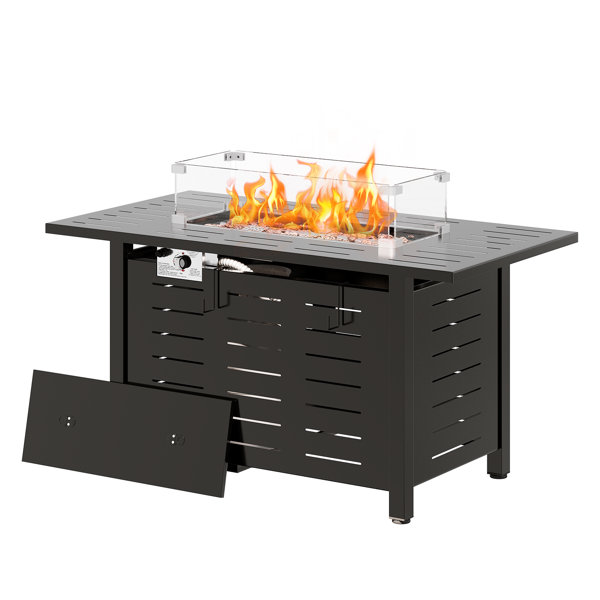 Latitude Run® 44 Inch Black Gas Fire Pit Table, Csa 48,000 Btu Propane ...
