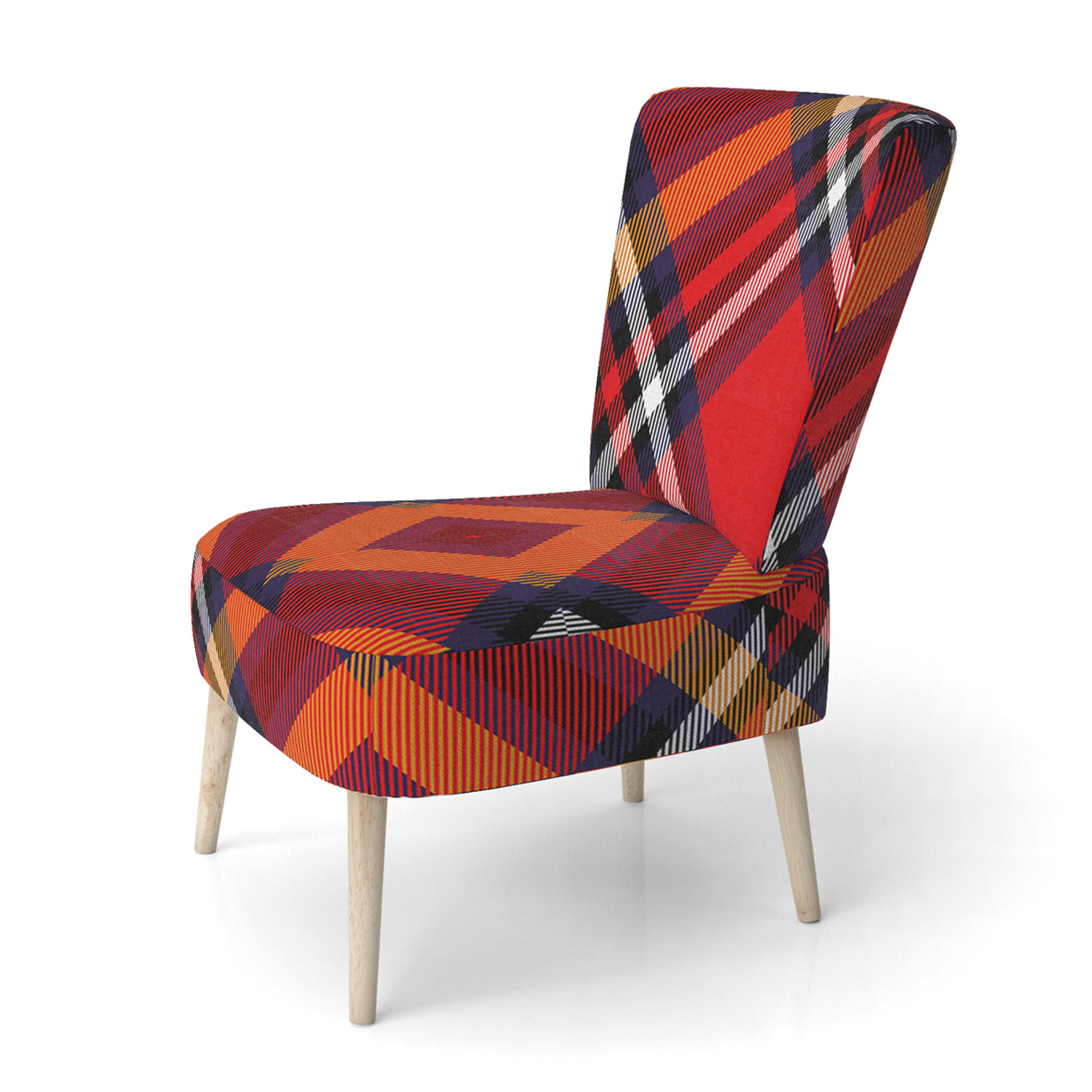 Bungalow Rose Red Checked Tartan - Upholstered Patterned Accent Side ...