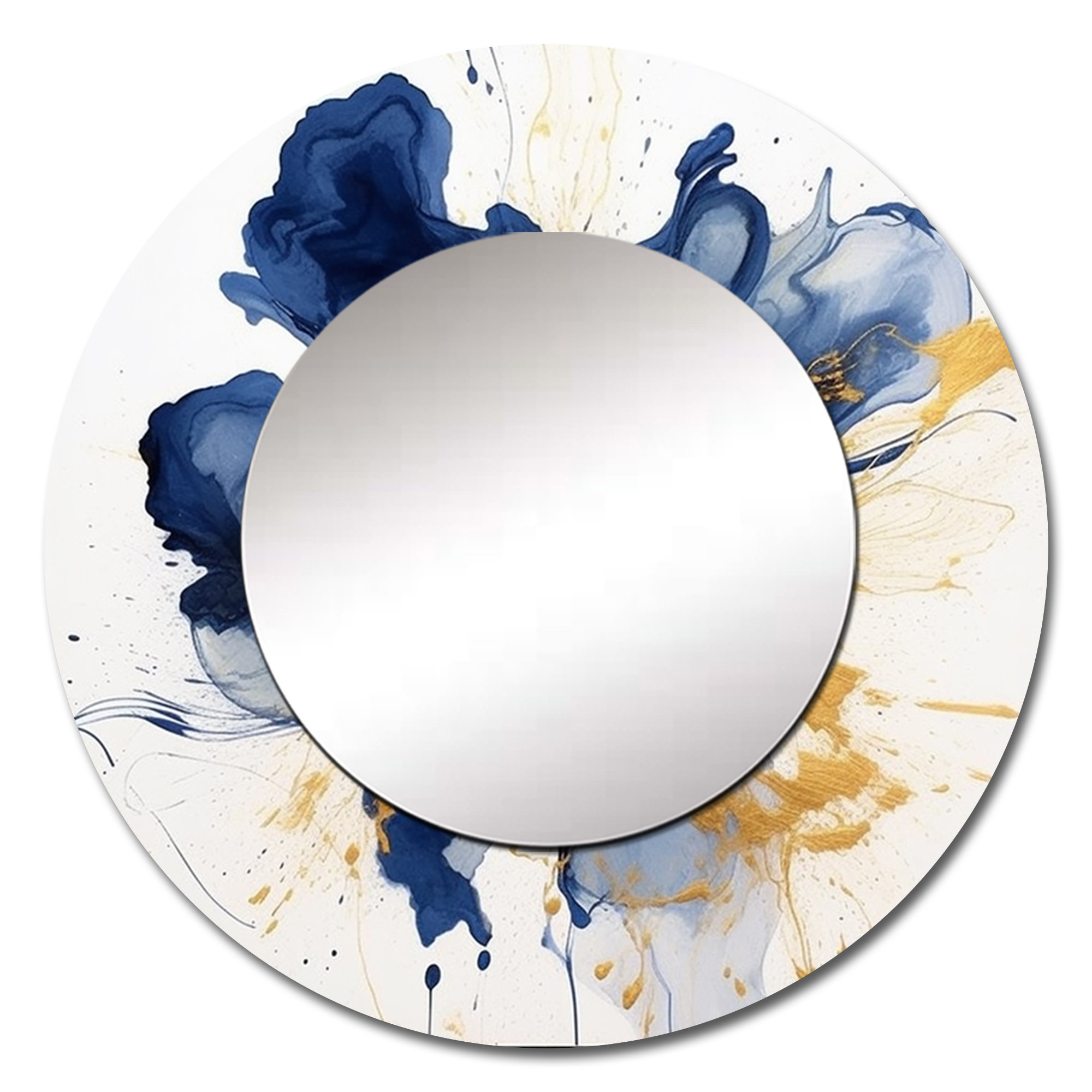 Design Art Dark Blue And Gold Strokes I - Fractals Blue Large Round ...