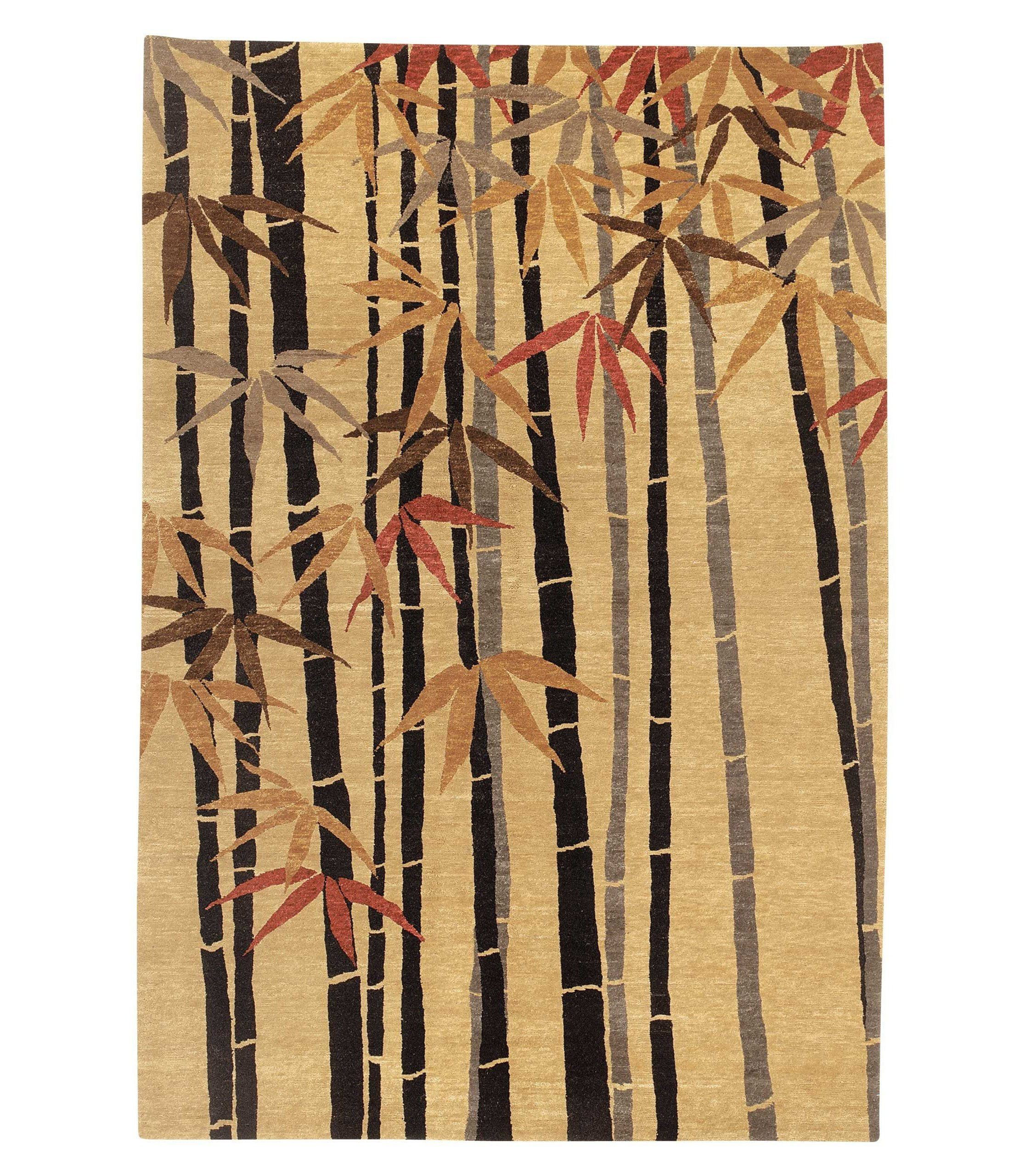 Tufenkian Bamboo Floral Hand-Knotted Wool/Silk Beige/Black/Gray Area ...