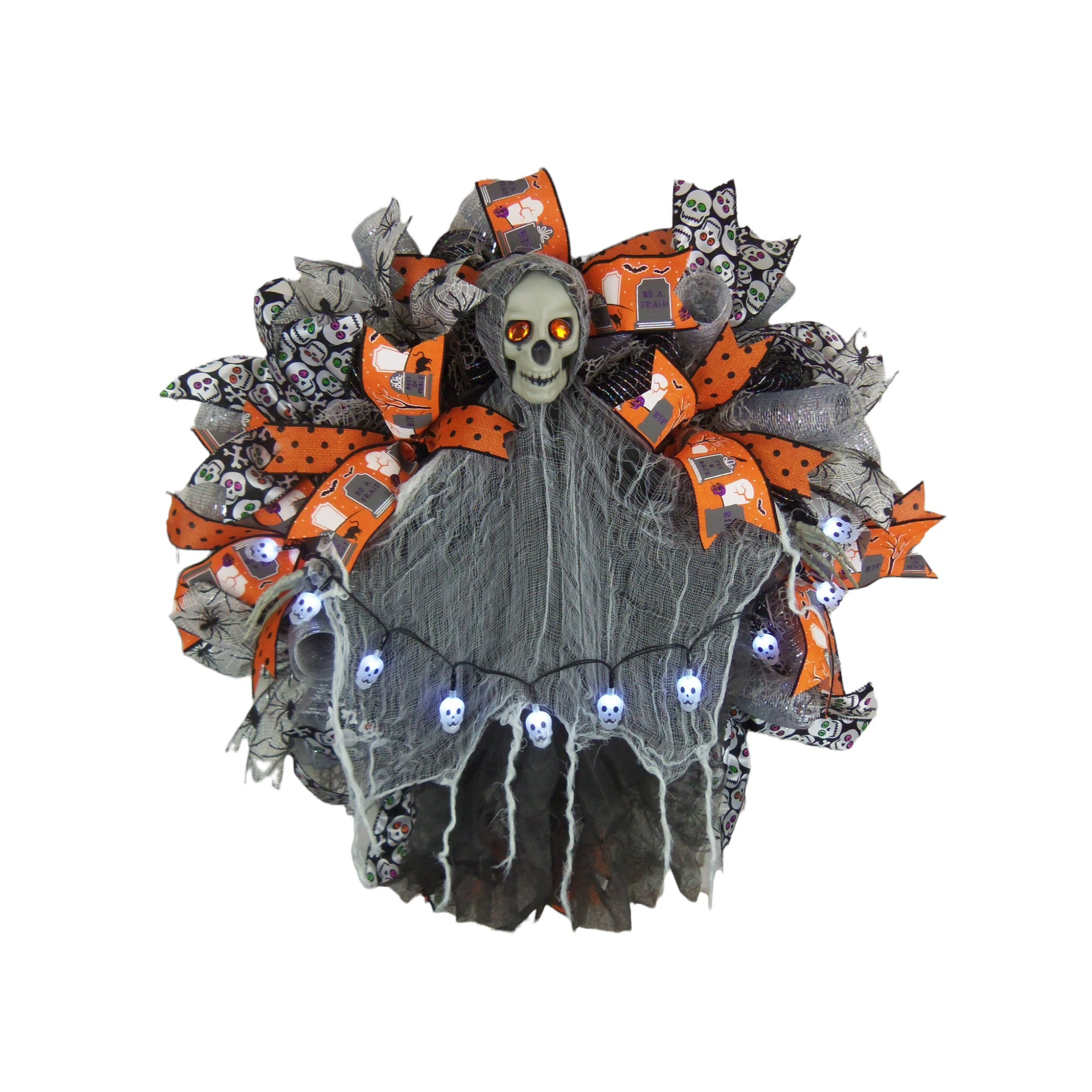 The Holiday Aisle® Grim Reaper Lighted Halloween Deco Mesh Wreath | Wayfair