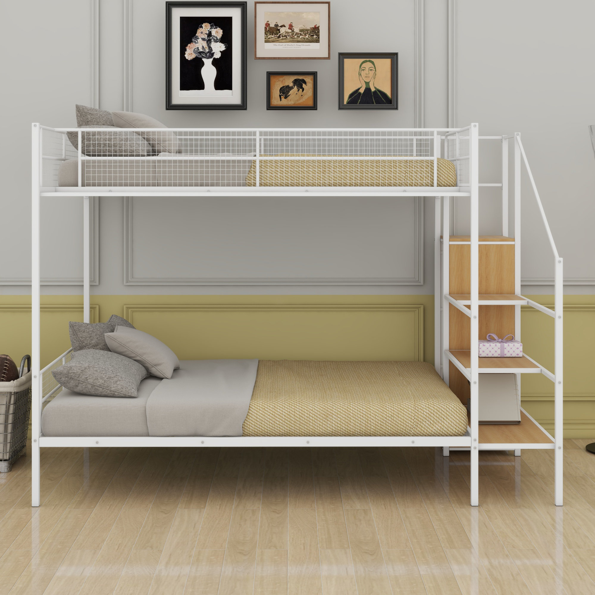 WORK LOGICS LLC Metal Bunk Bed With Wire Shelving And Lateral Storage ...