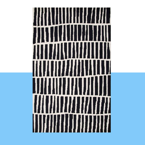 Hashtag Home Odalis Geometric Handmade Wool Black/Ivory Cream Rug ...