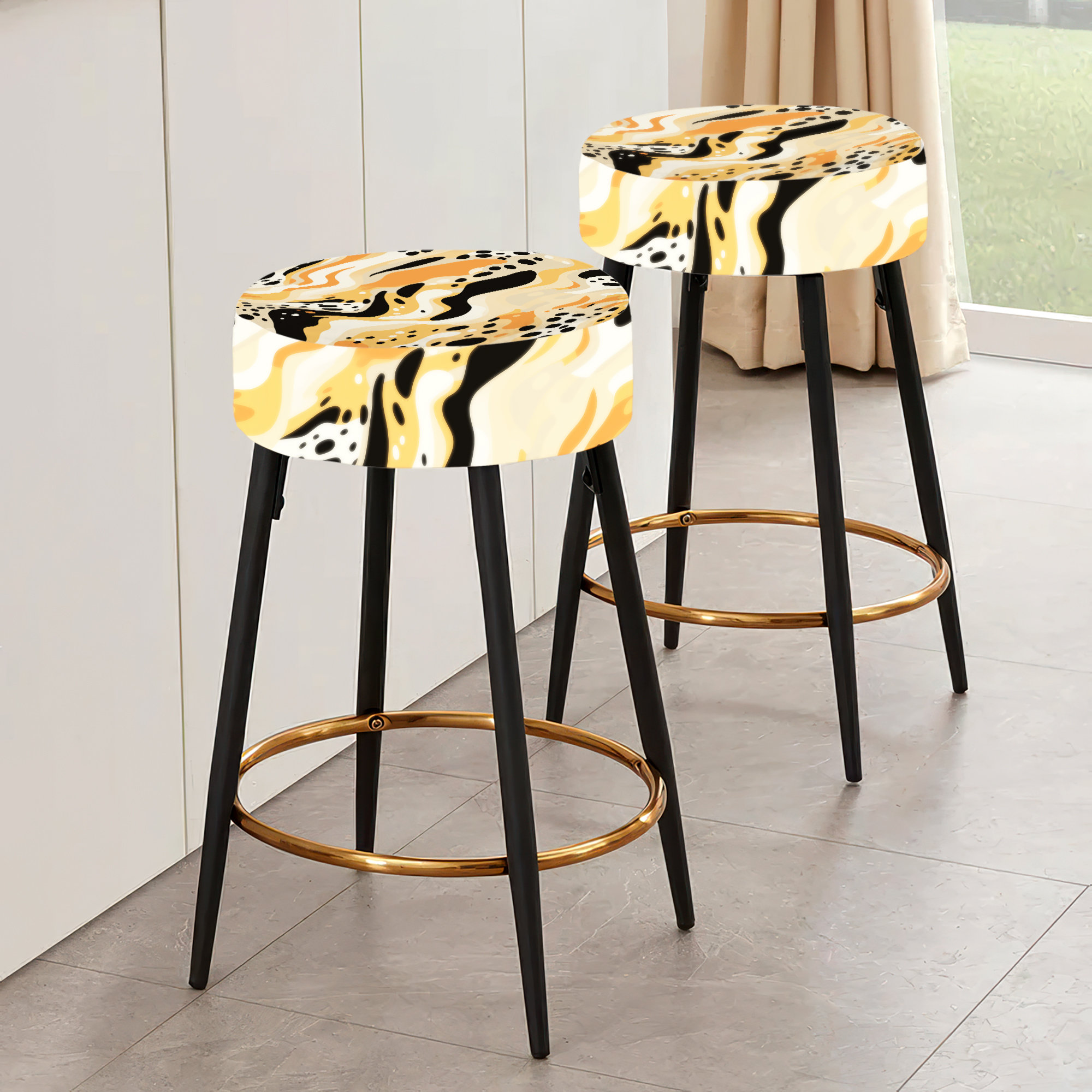 Design Art Modern Cheetah Orange And Black Fusion - Abstract Bar Stools ...