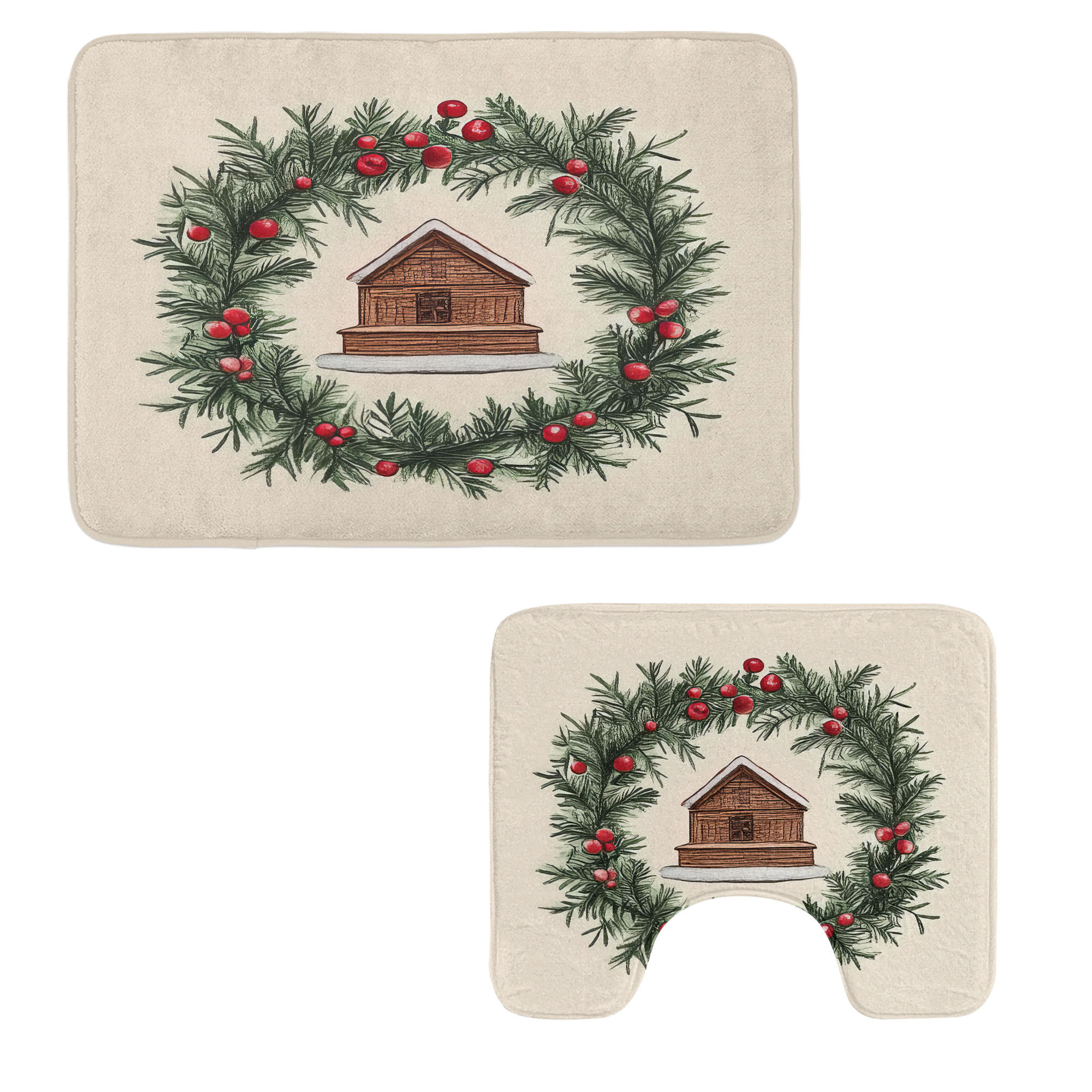 The Holiday Aisle® Winter Bathroom Rug Set 2 Pieces Rectangle & Contour ...