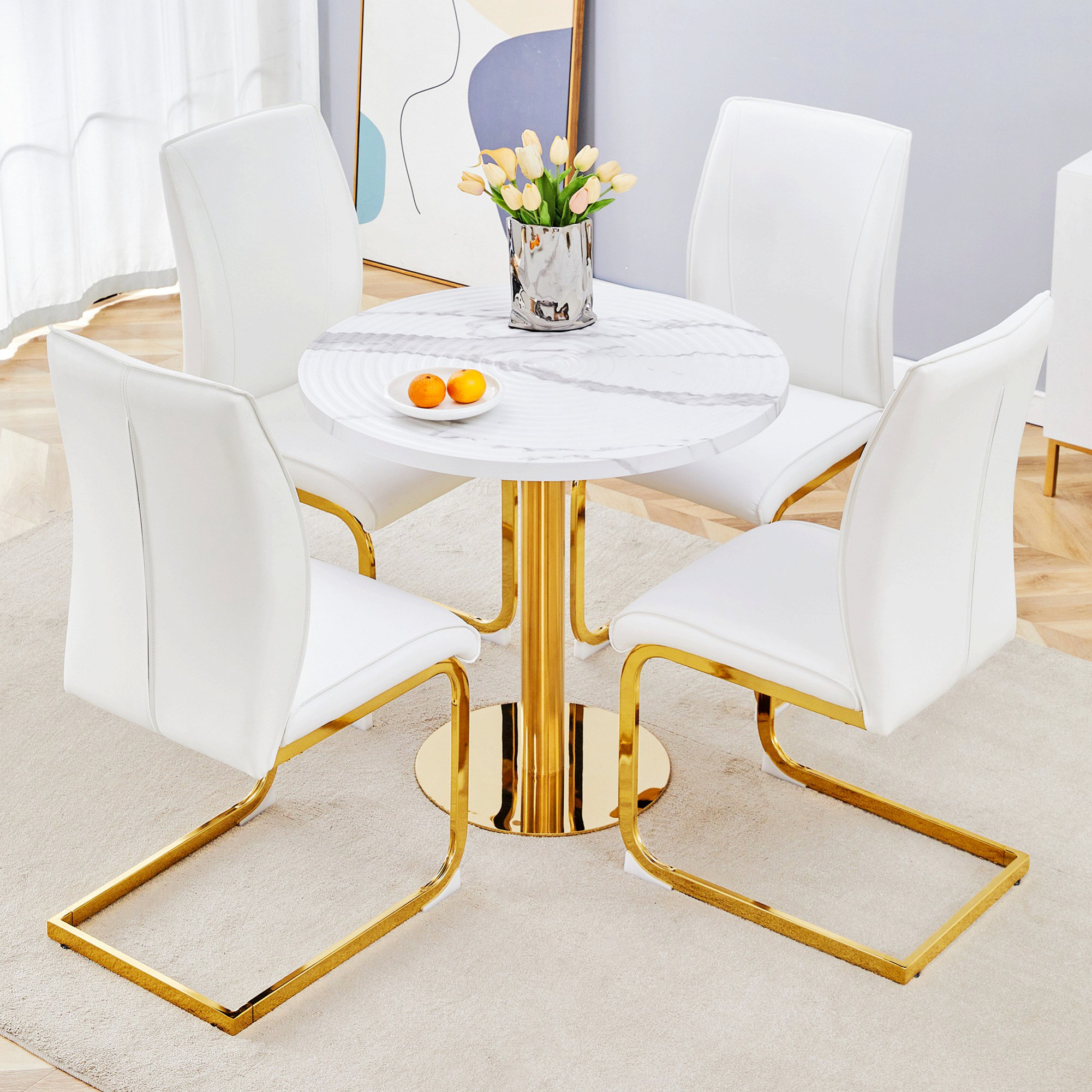 Mercer41 Dining Table Set, Round Dining Table With 4 Dining Chairs For Home - Wayfair Canada