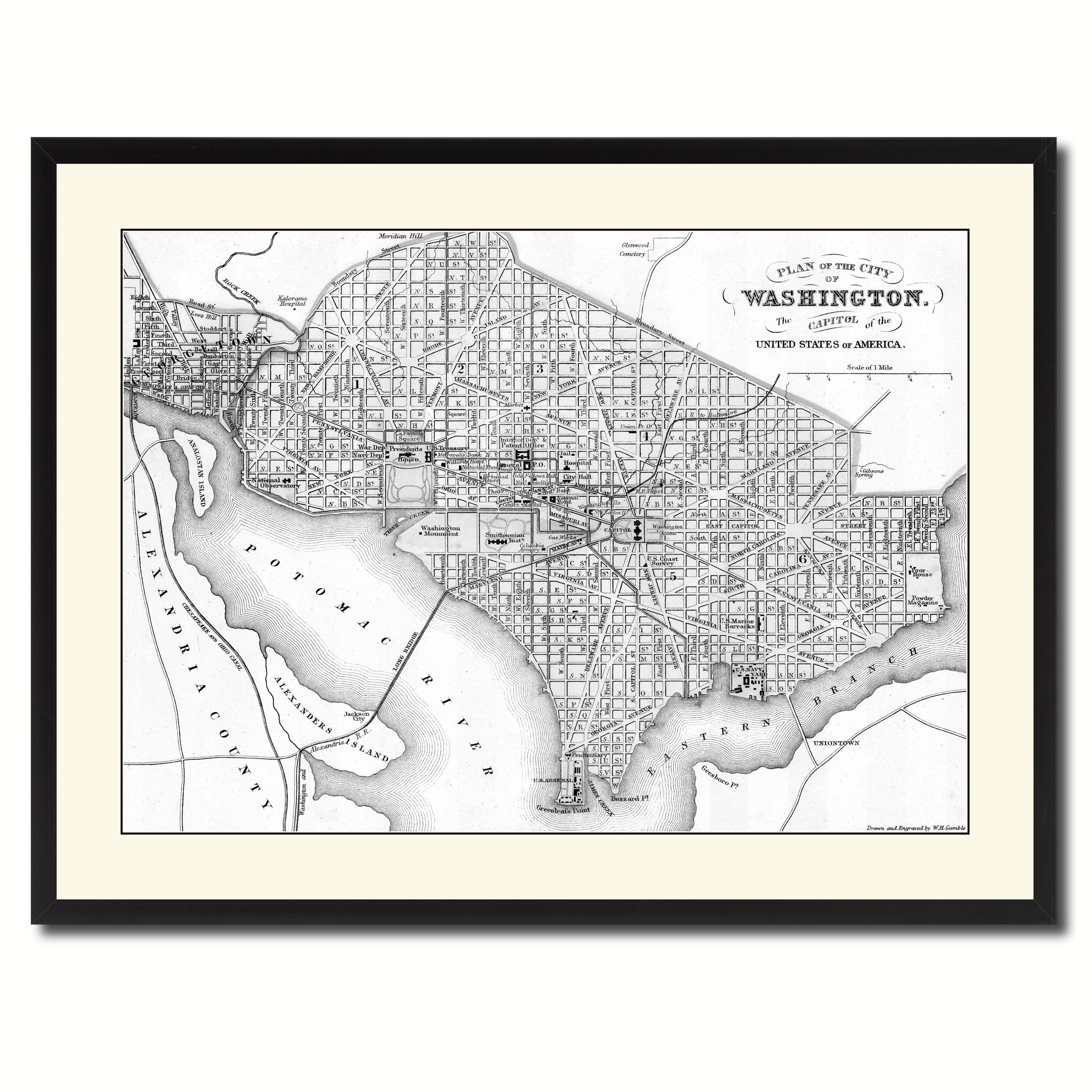 17 Stories Washington Dc Vintage B&W Map Canvas Print, 28x37 | Wayfair