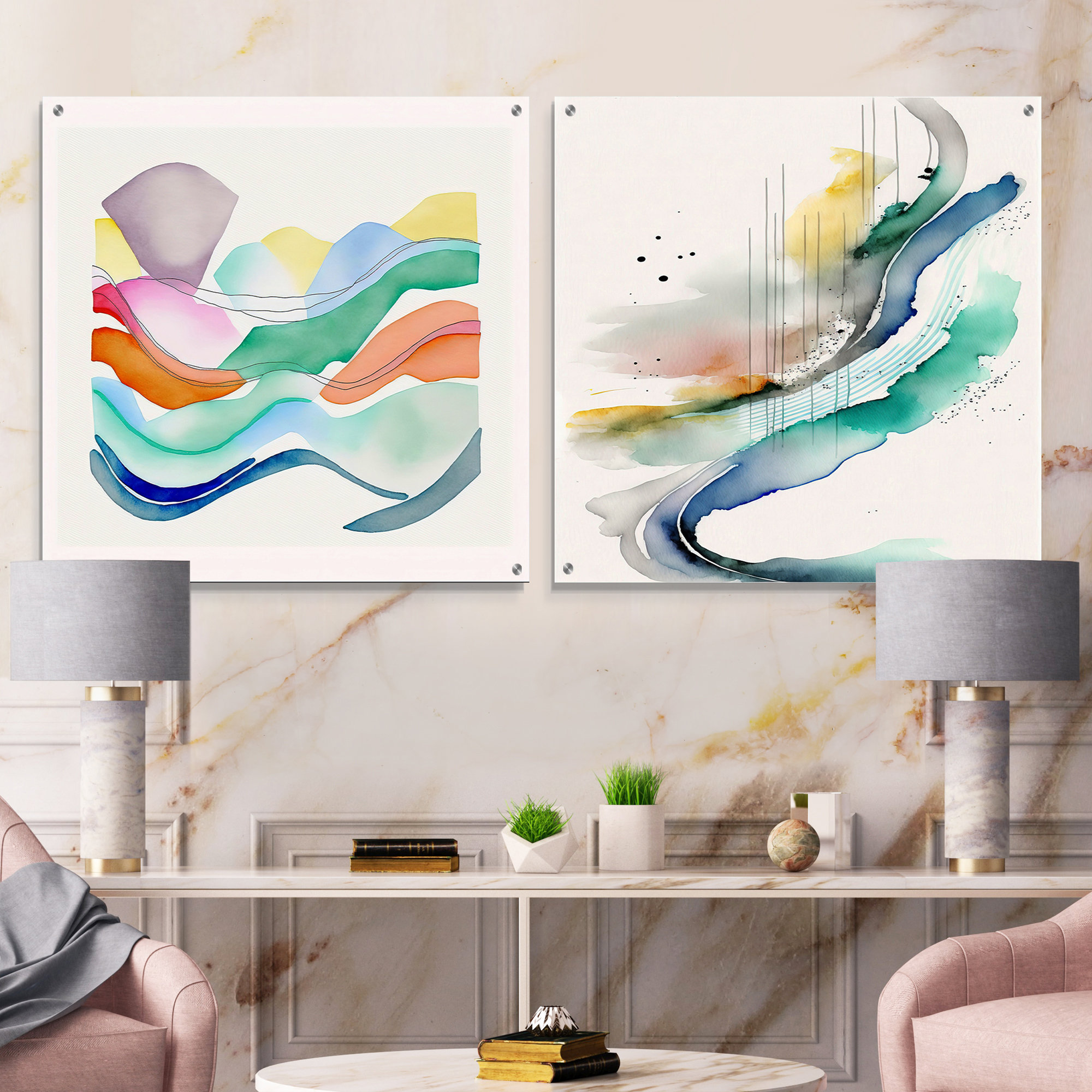 Ivy Bronx Bright Watercolor Art - Abstract Minimalism Acrylic Wall Art ...