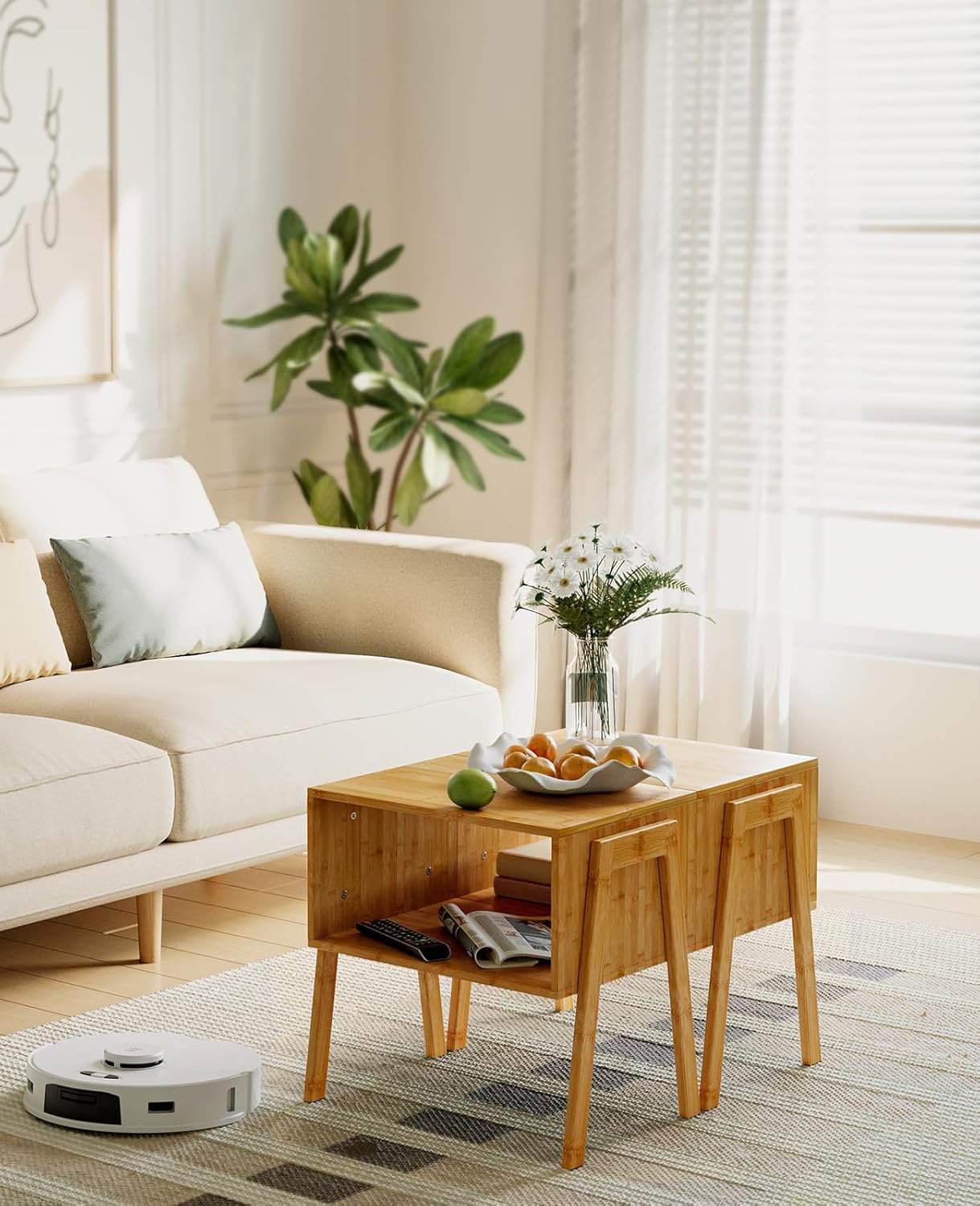 George Oliver Stackable Bamboo End Tables Set Of 2 - Multifunctional ...