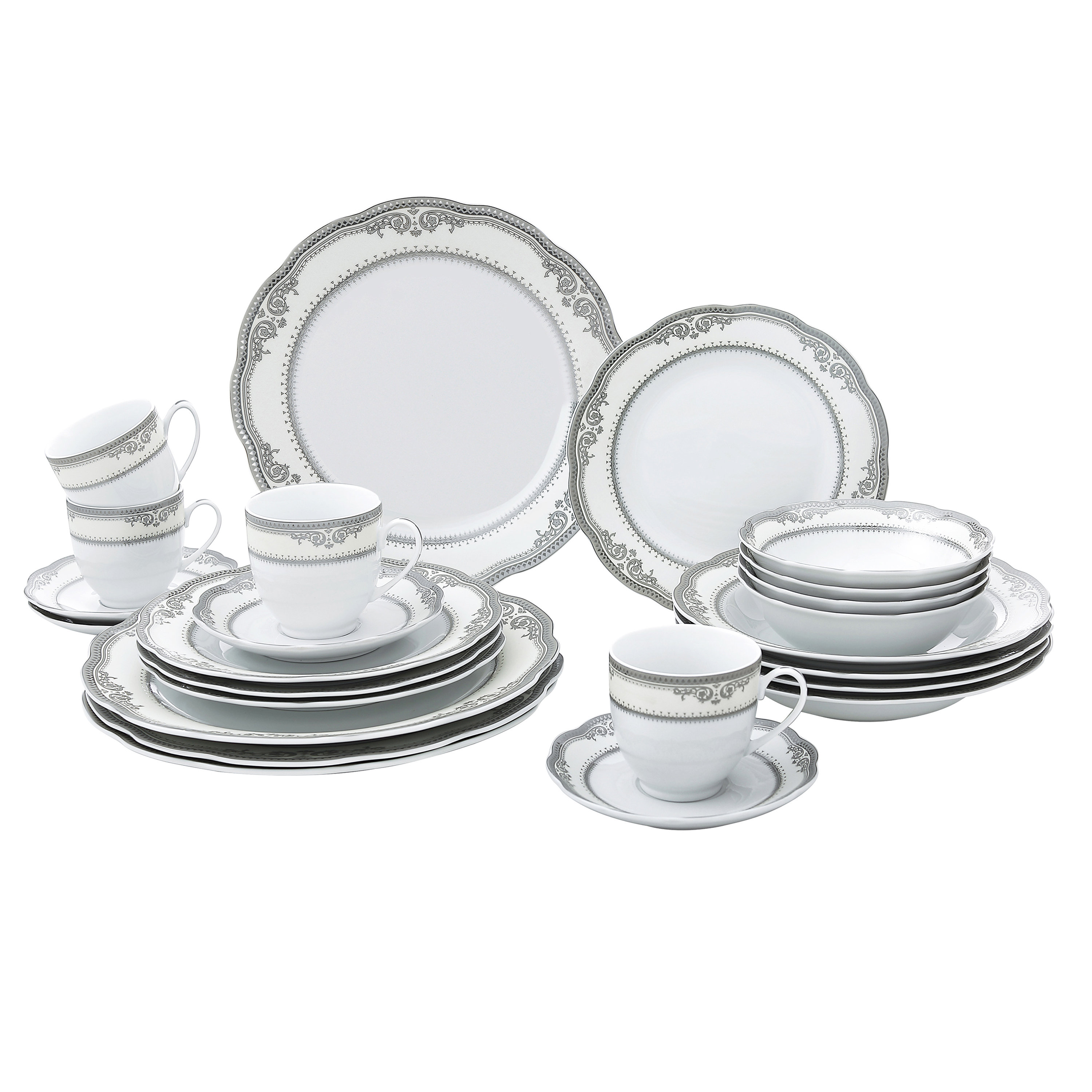 Lorren Home Trends Victoria 24 Piece Dinnerware Set, Service for 4 ...