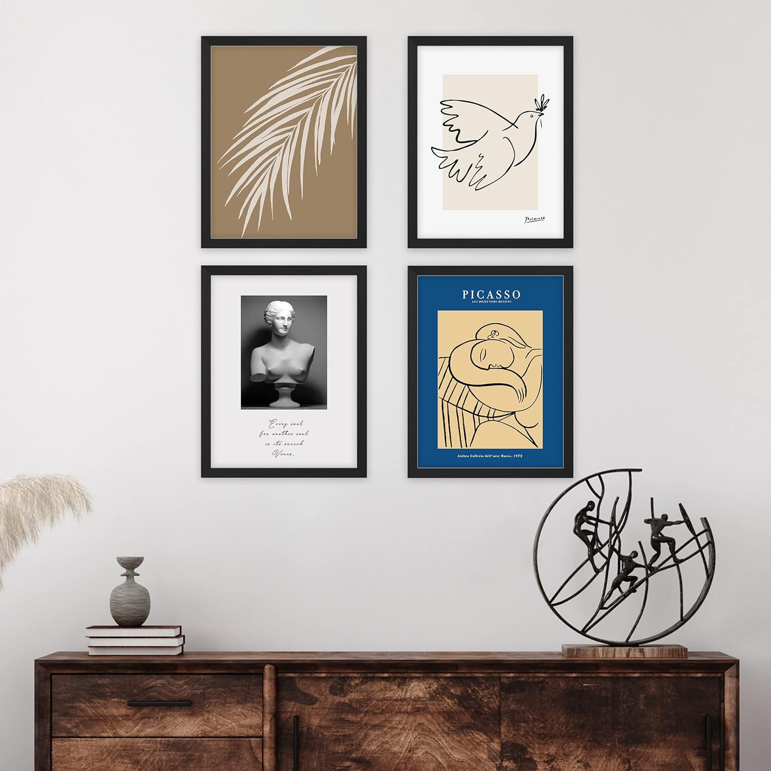 SIGNLEADER Duotone Tropical Palm Leaf Greek Statue Abstract Boho Framed ...