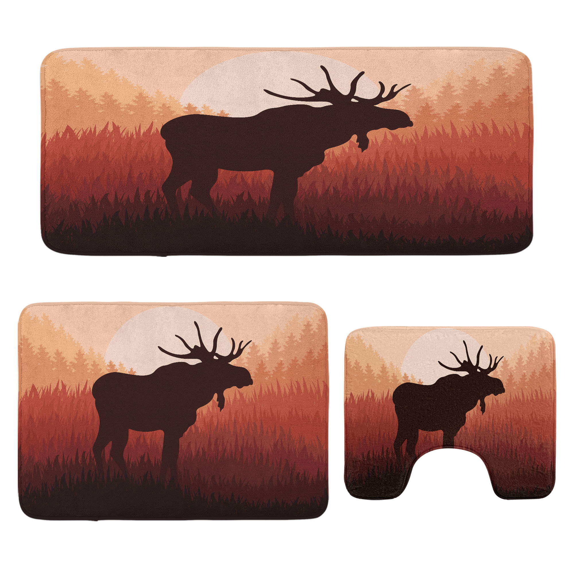 East Urban Home Moose Bathroom Rug Set 3 Pieces U-Shape & Rectangle ...