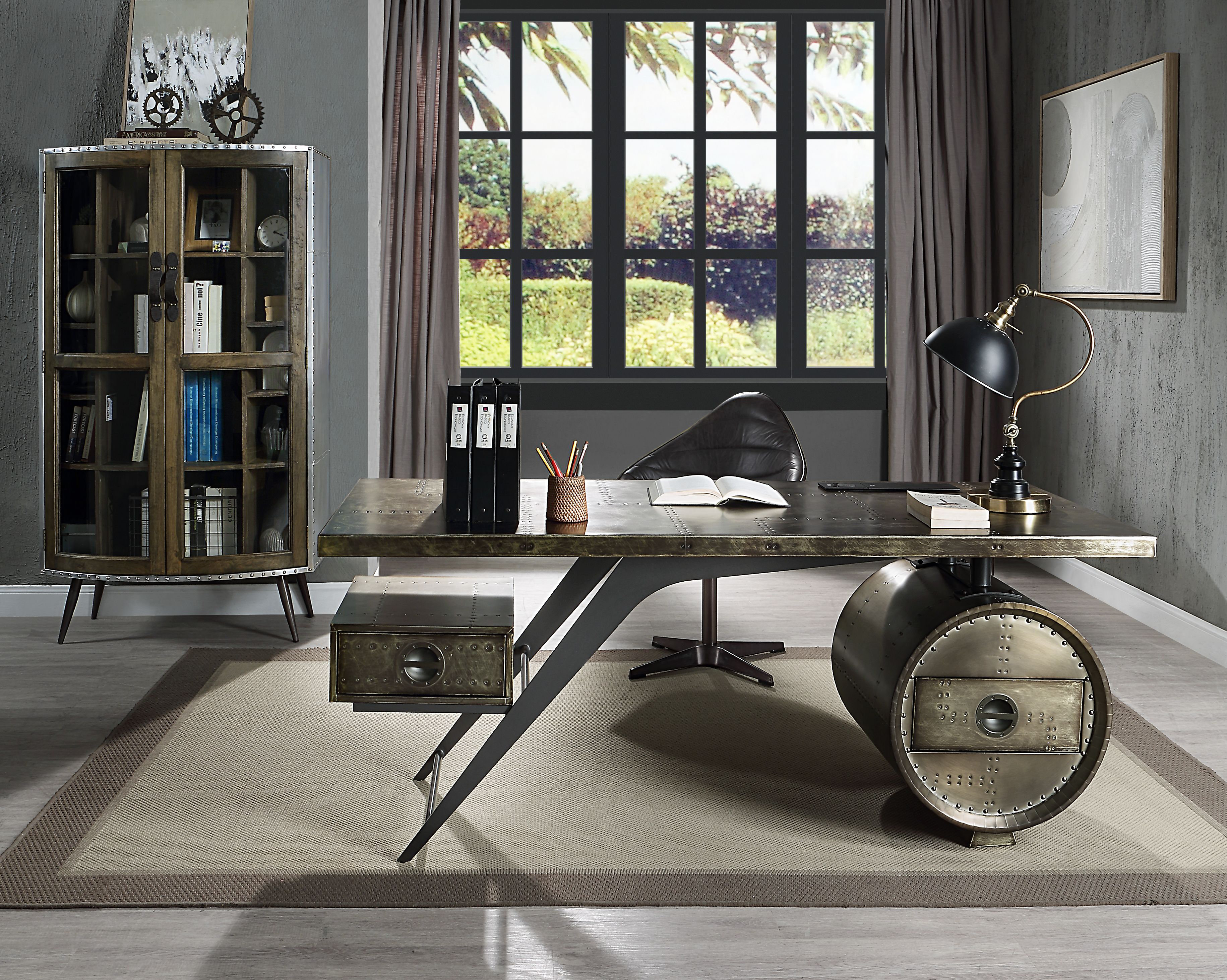 Williston Forge Kajana 2-Drawers Executive Desk with USB in Bronze ...