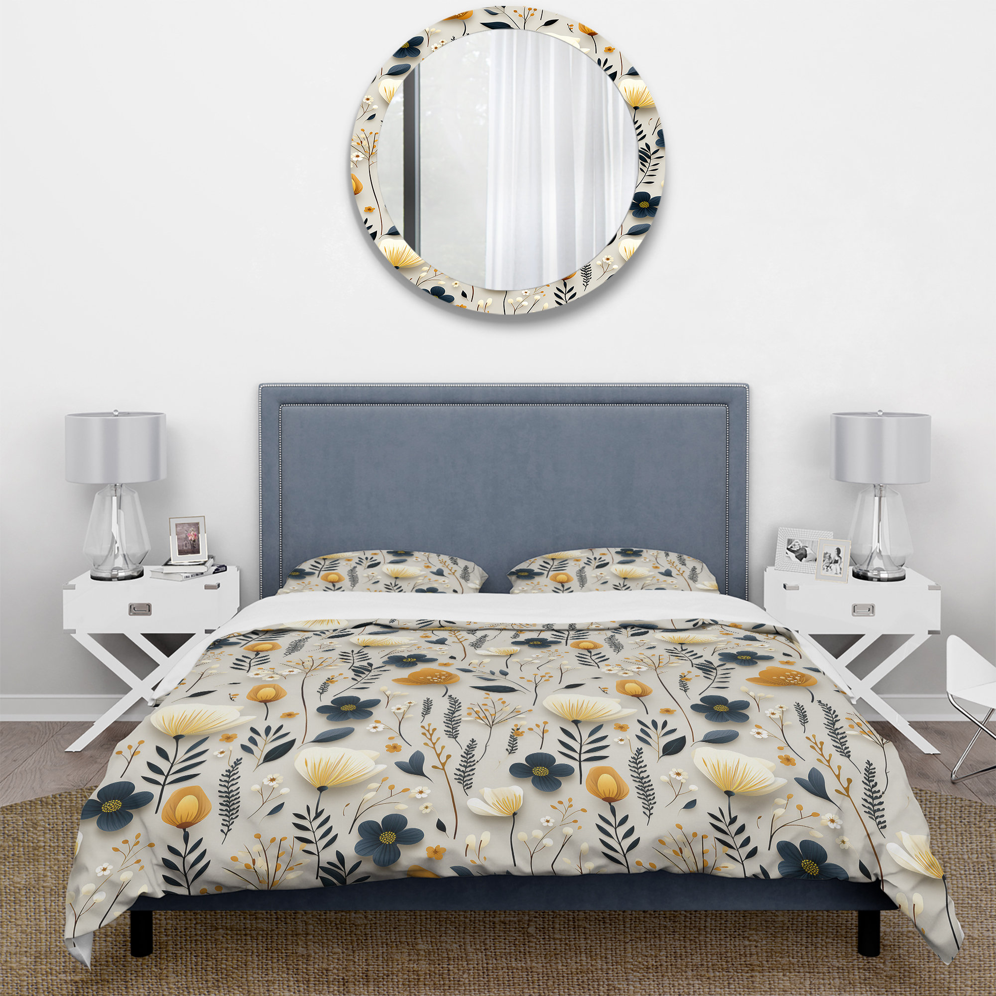 Design Art Beige Begonia Botanicals Collage Duvet Cover Set | Wayfair