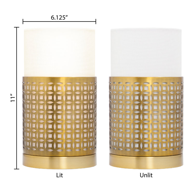 Mercer41 Judene 11"H Gold and White Round Shade Hurricane Lamp | Wayfair